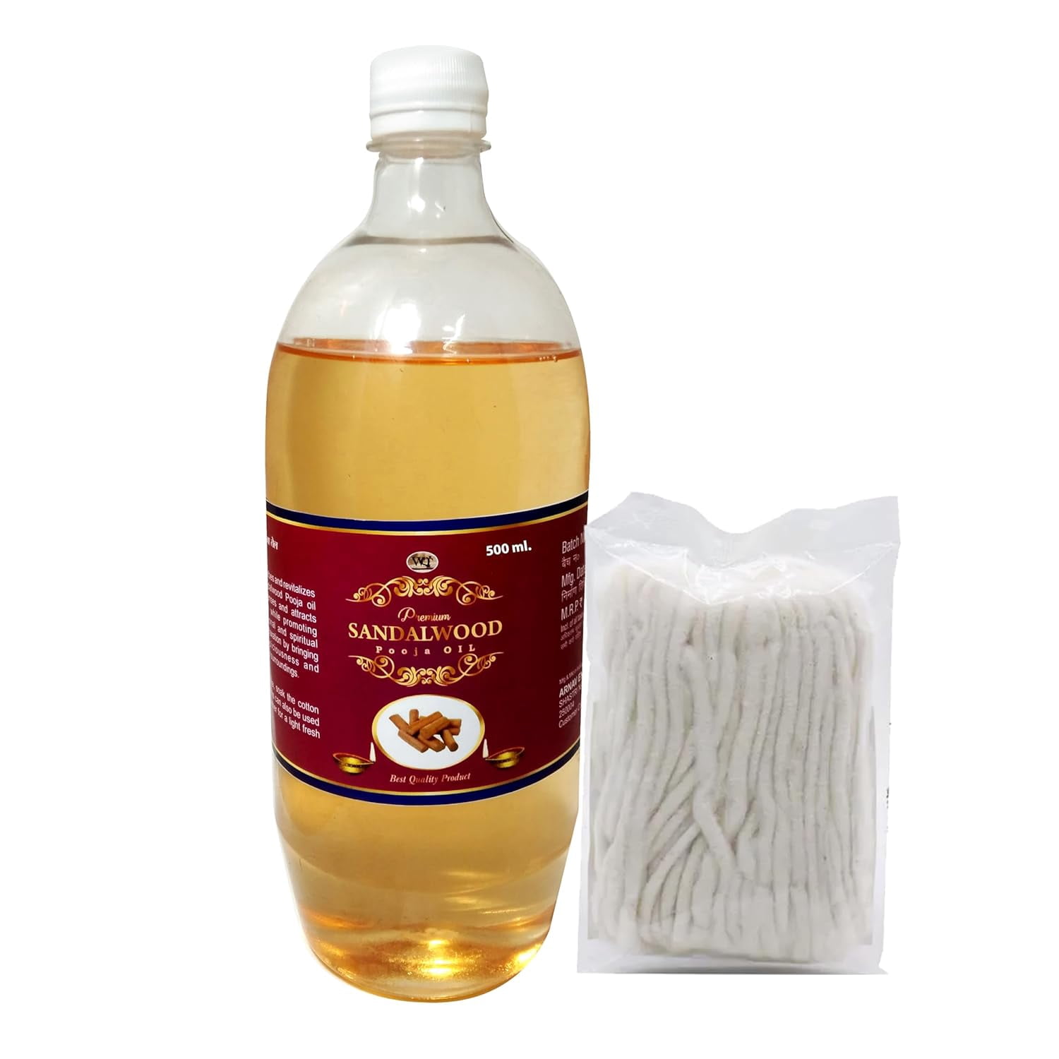 WQT Sandalwood Chandan Pooja Oil with Diya Batti 500 ML for Hindu ...