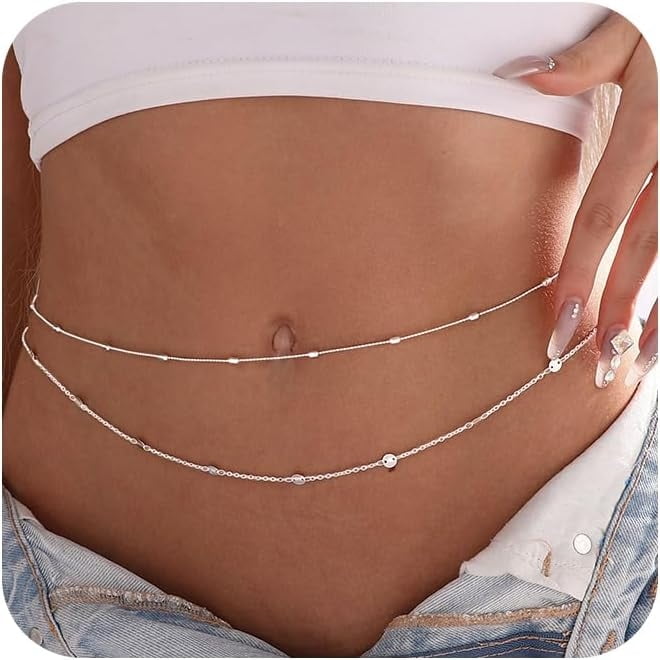 WR Body Chain for Women 14K Gold Plated Waist Beads Chain Gold Belly Belt Body Chains Waterproof ...