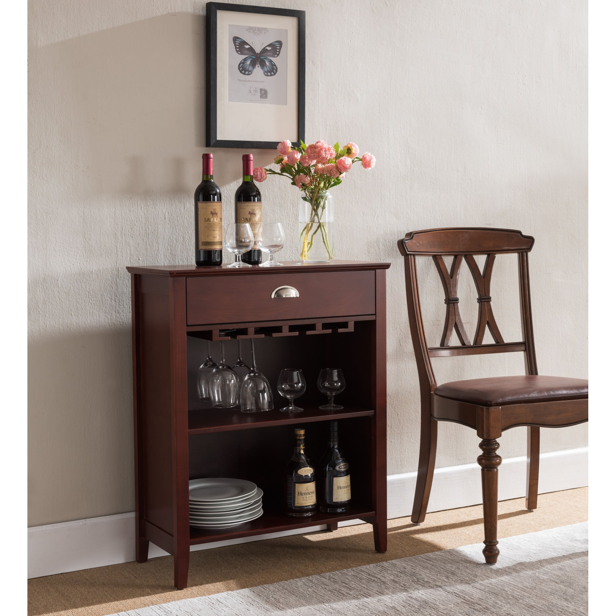 Inroom Furniture Designs WR1366 Wood & Solid Wood Wine Rack - Dark ...