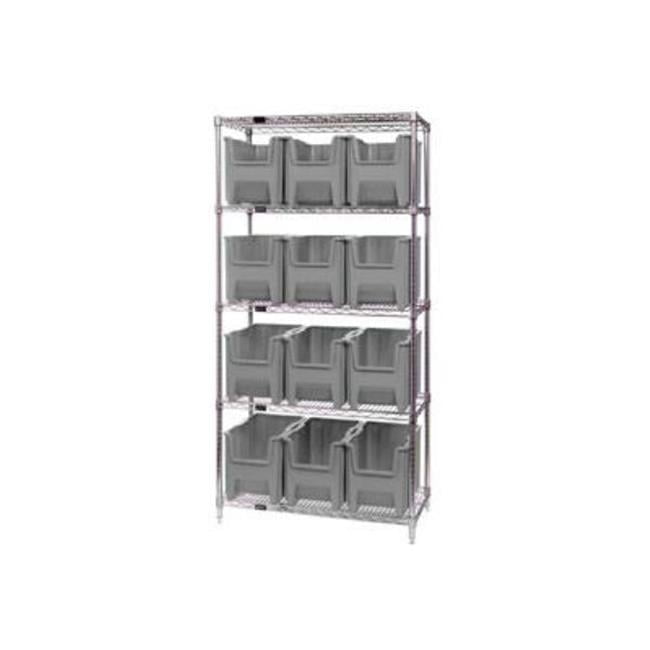 WR5-600 Chrome Wire Shelving with 12 Giant Hopper Bins, Gray - 18 x 36 ...