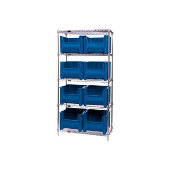 WR5-800 Chrome Wire Shelving with 8 Giant Hopper Bins, Blue - 18 x 36 x ...