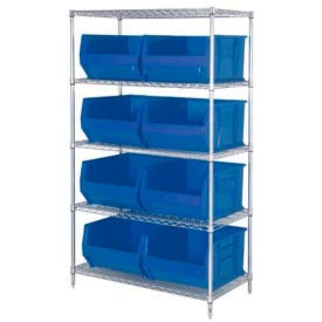 WR5-995 Chrome Wire Shelving with 8 36 in. Hopper Bins, Blue - 36 x 48 ...