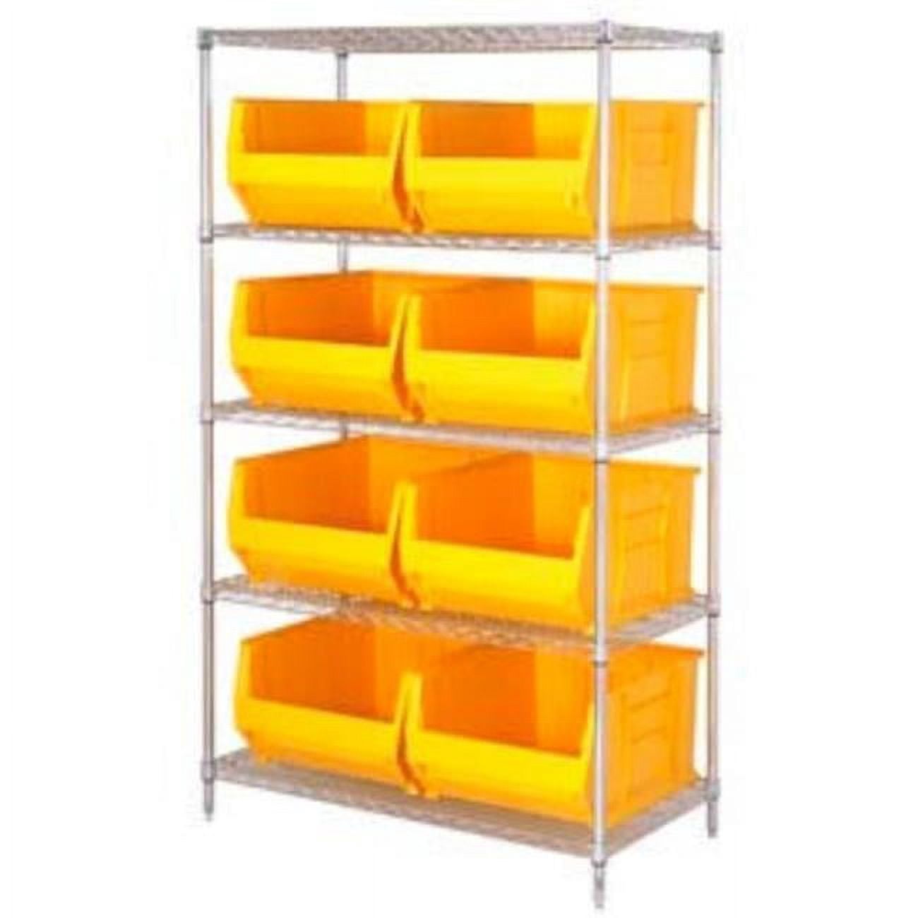 WR5-995 Chrome Wire Shelving with 8 36 in. Hopper Bins, Yellow - 36 x ...