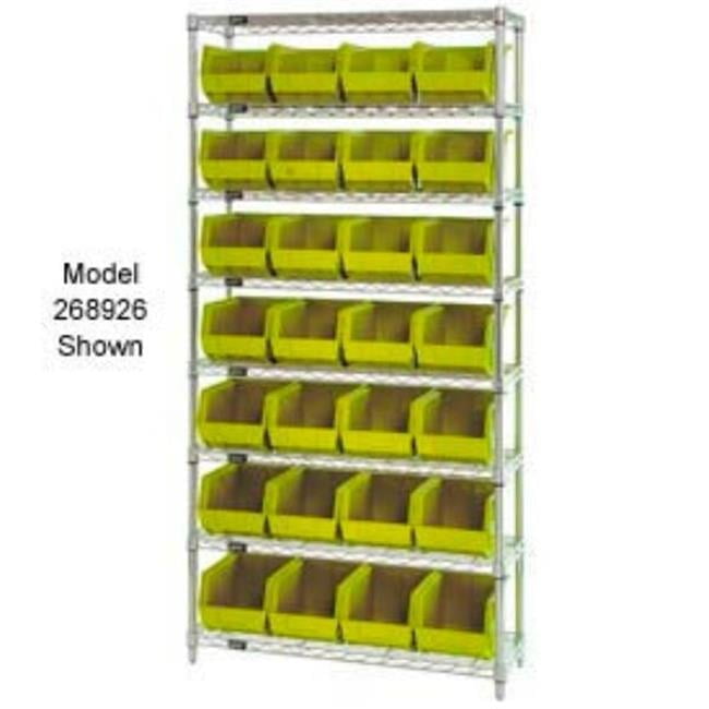 WR7-245 Chrome Wire Shelving with 24 Giant Plastic Stacking Bins, Yellow - 36 x 12 x 74 in ...