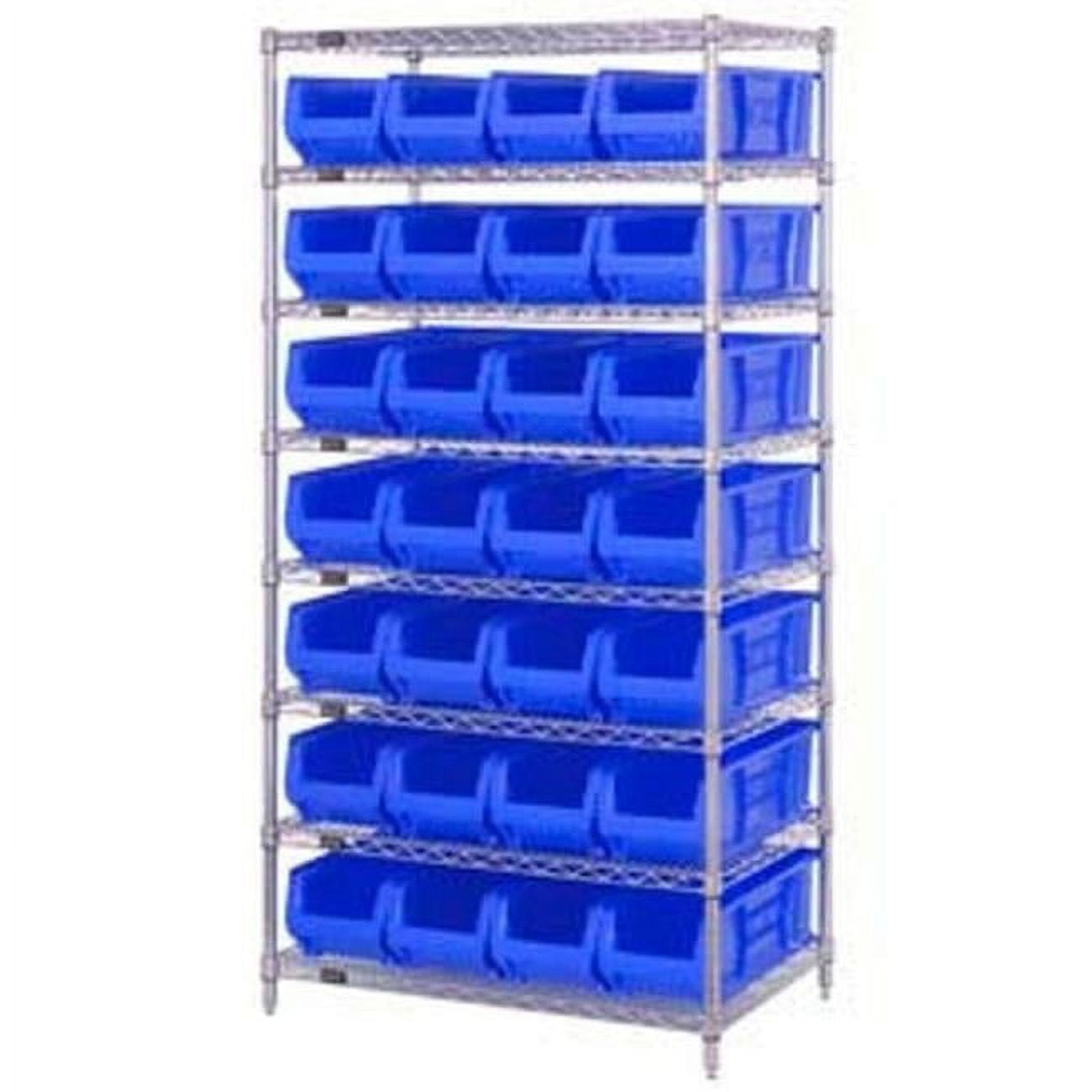 WR8-950 Chrome wire Shelving with 28 24 in. Hopper Bins, Blue - 24 x 36 ...
