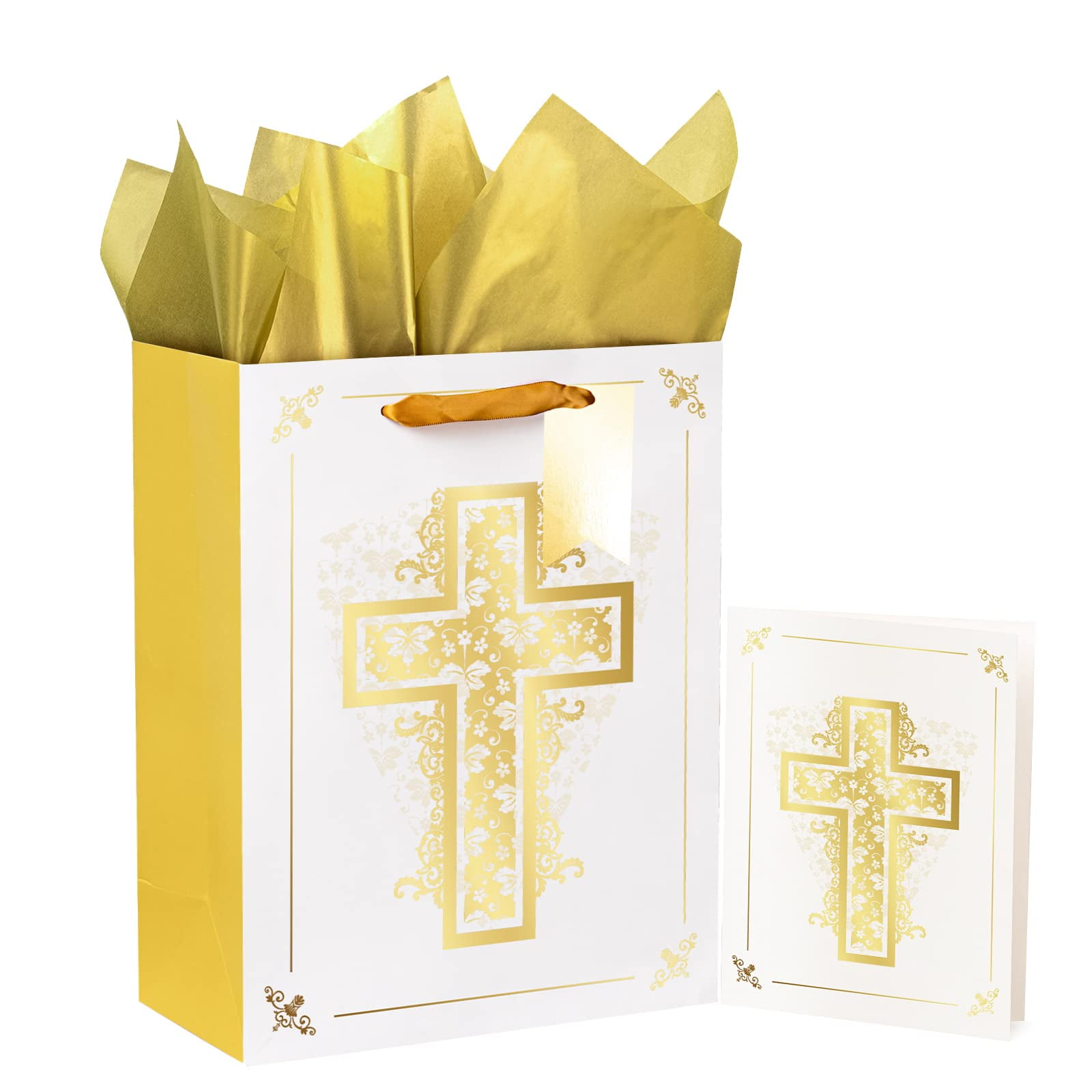 WRAPAHOLIC 13" Large Gold YYF14 Cross Gift Bag with Card and Tissue ...