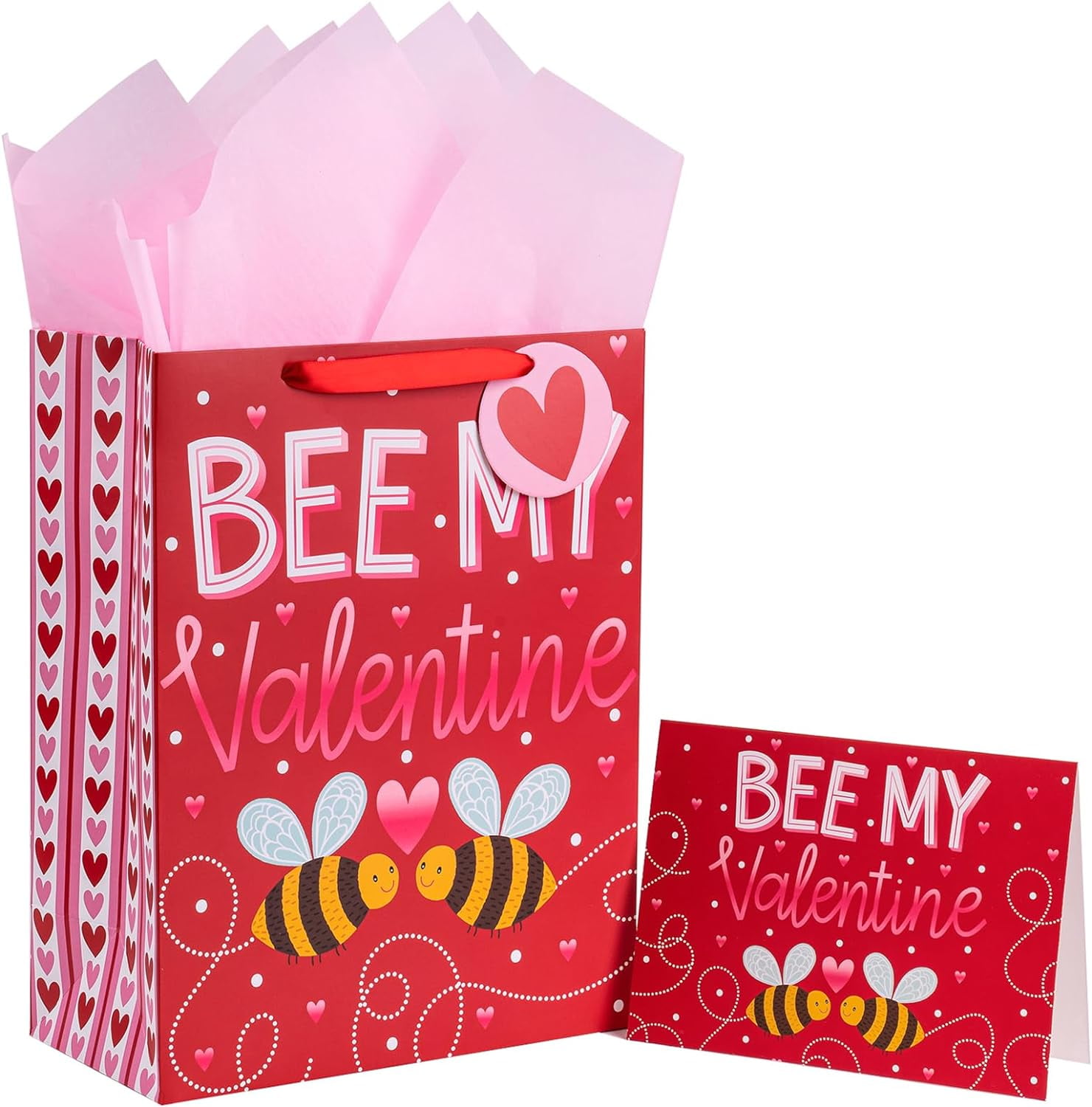 WRAPAHOLIC 13" Large Valentine's Day Gift Bag, Sweet Bee Design, Card ...