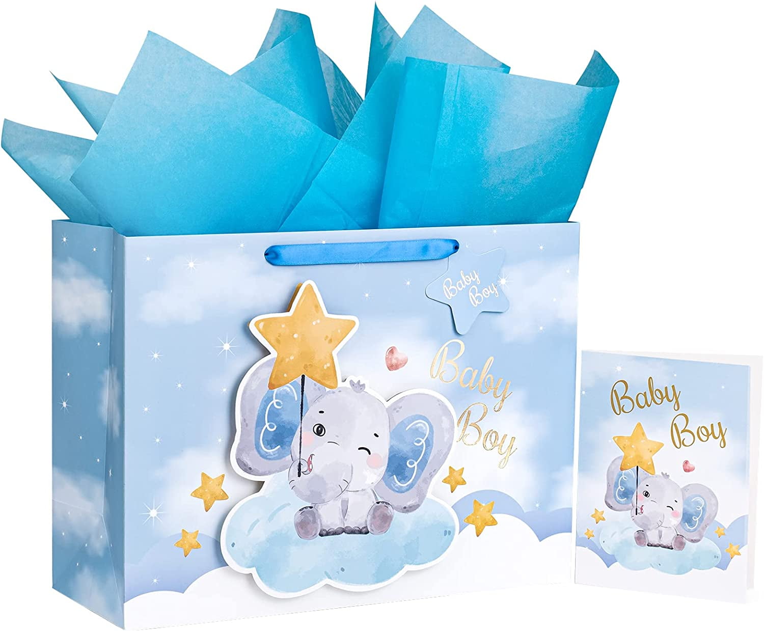 "WRAPAHOLIC 16"" Extra Large Baby Boy Shower Present Wrap - Gift Bag ...