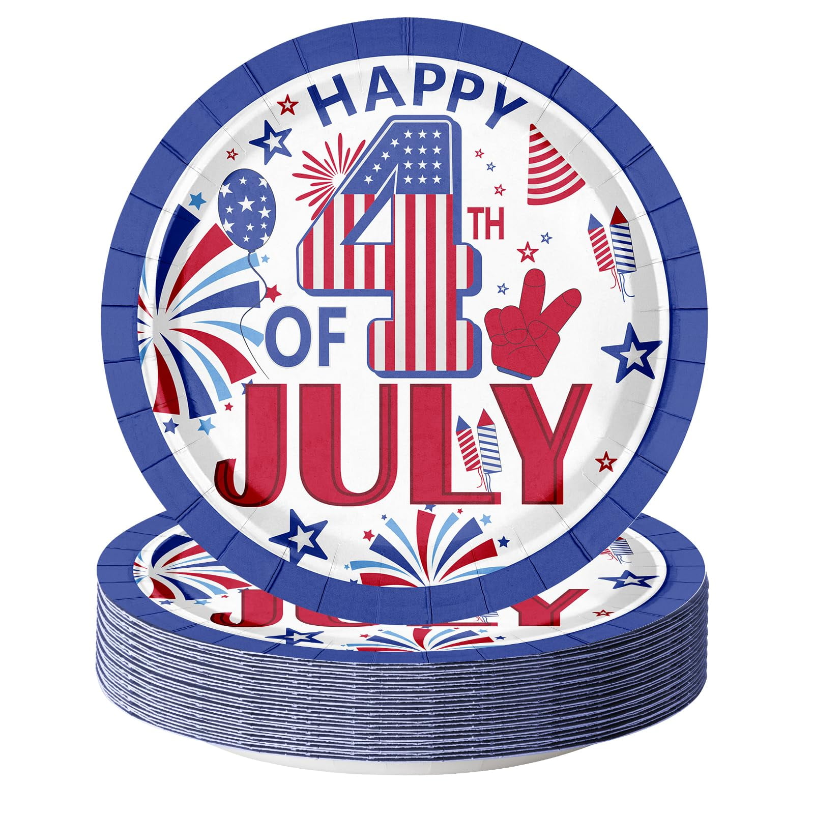 WRAPAHOLIC 25Pcs 4th of July Paper AFN1Plates - 9 Inch Happy 4th of ...