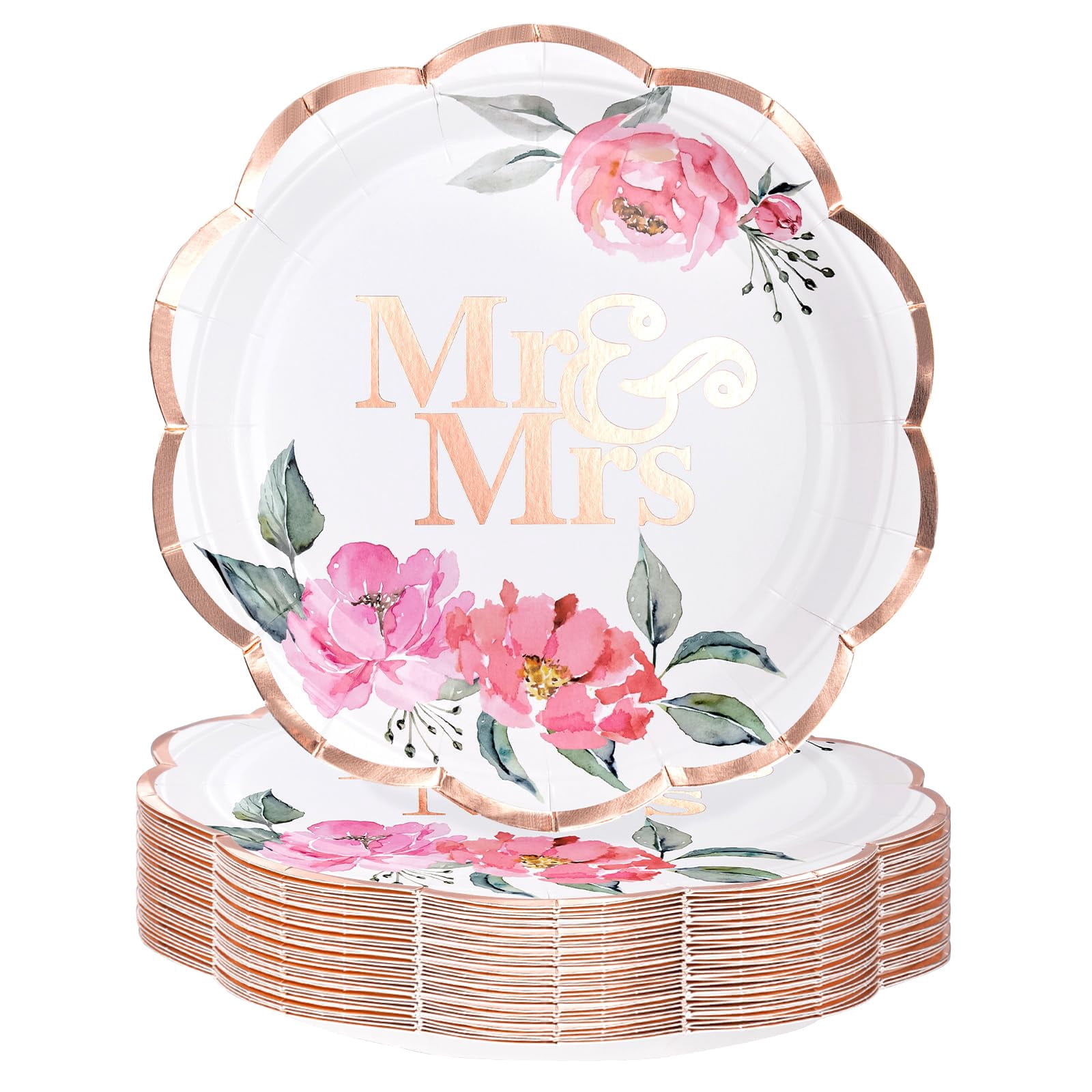 WRAPAHOLIC 25Pcs Wedding Paper RRF12 Plates - 9 Inch Mr & Mrs and ...