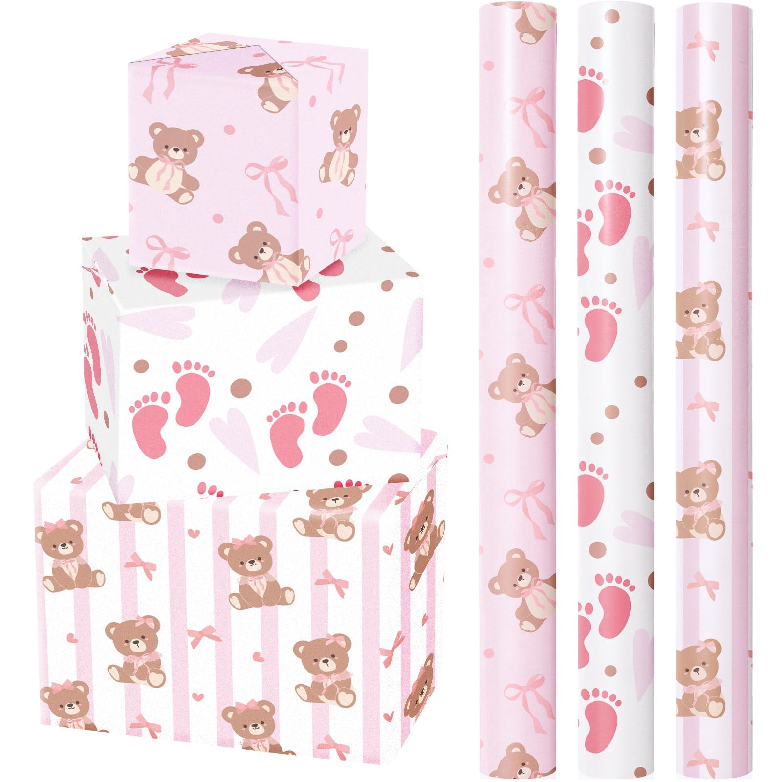 WRAPAHOLIC Bear Baby Shower BDF32 Wrapping Paper - Mini Roll - 3 Rolls ...