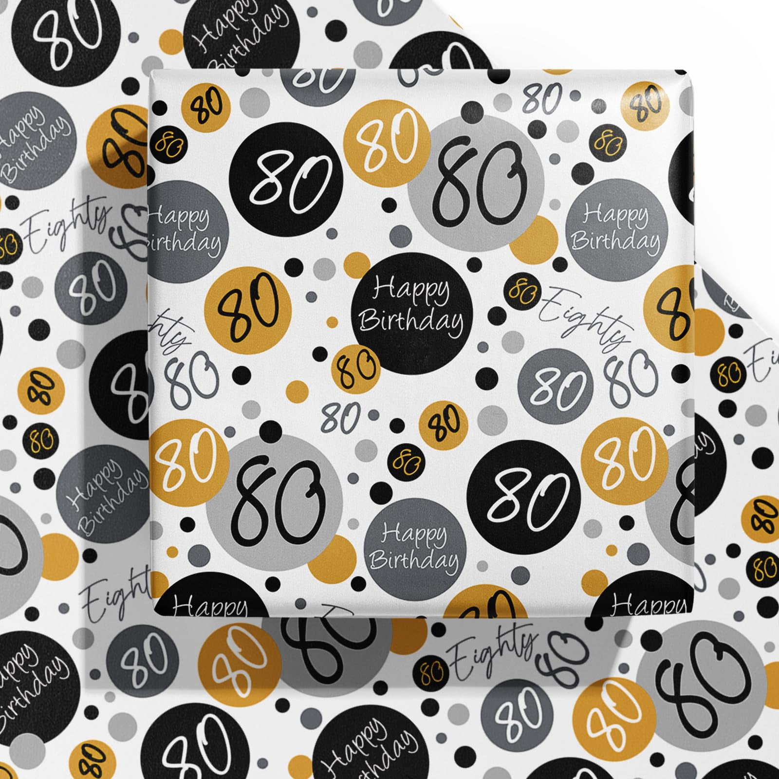 WRAPAHOLIC Birthday Wrapping Paper MSF2 Sheet - 6 Sheets Black 80th ...