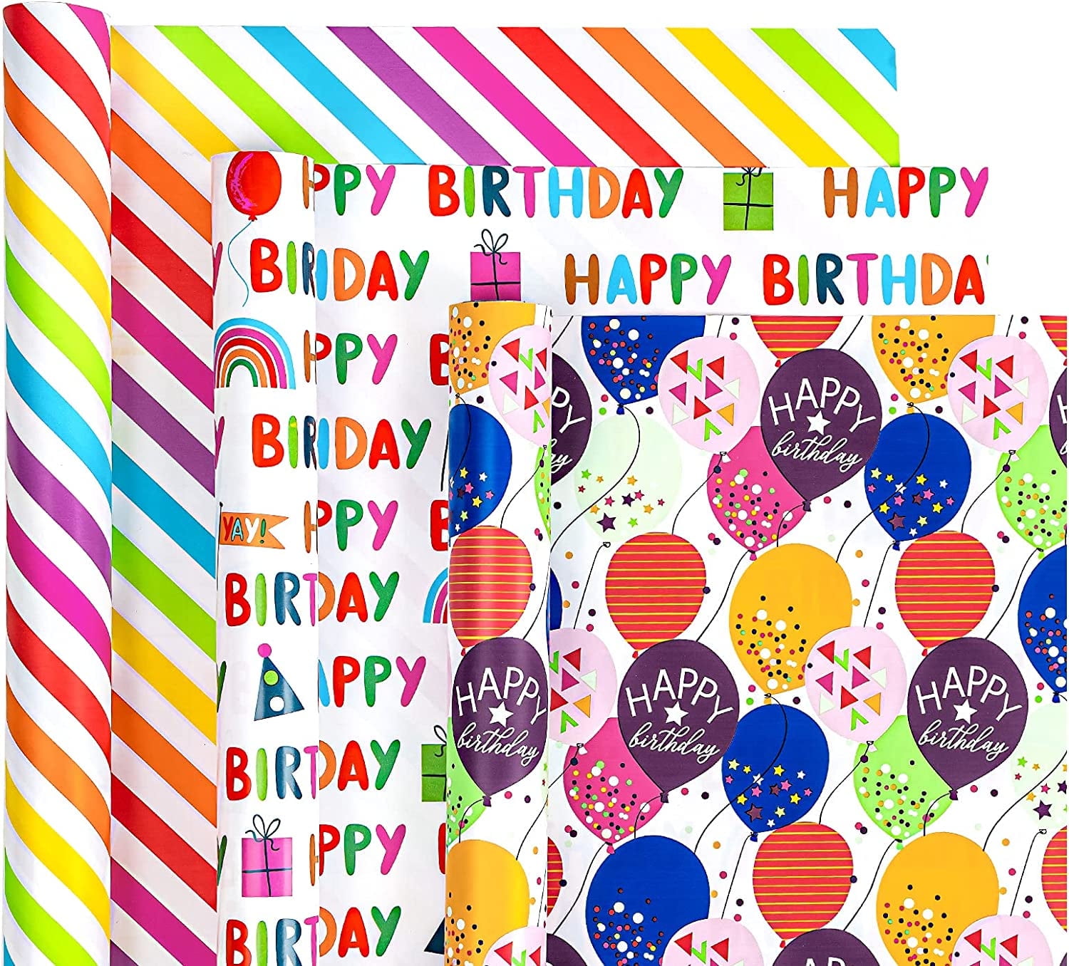 WRAPAHOLIC Birthday Gift Wrapping Paper - 3 Mini Rolls - 17x120 Inch ...
