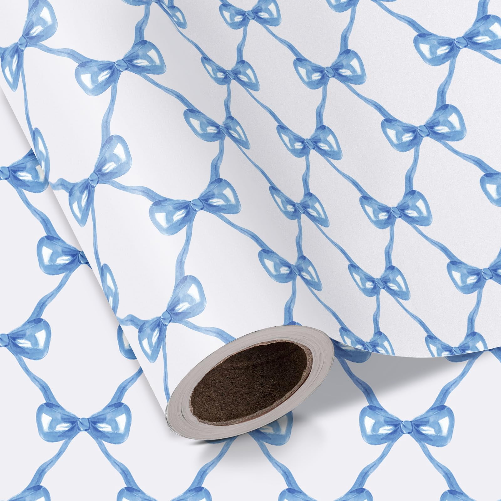 WRAPAHOLIC Blue Bow Wrapping TSF6 Paper Roll - Mini Roll - 17 Inch x 16 ...