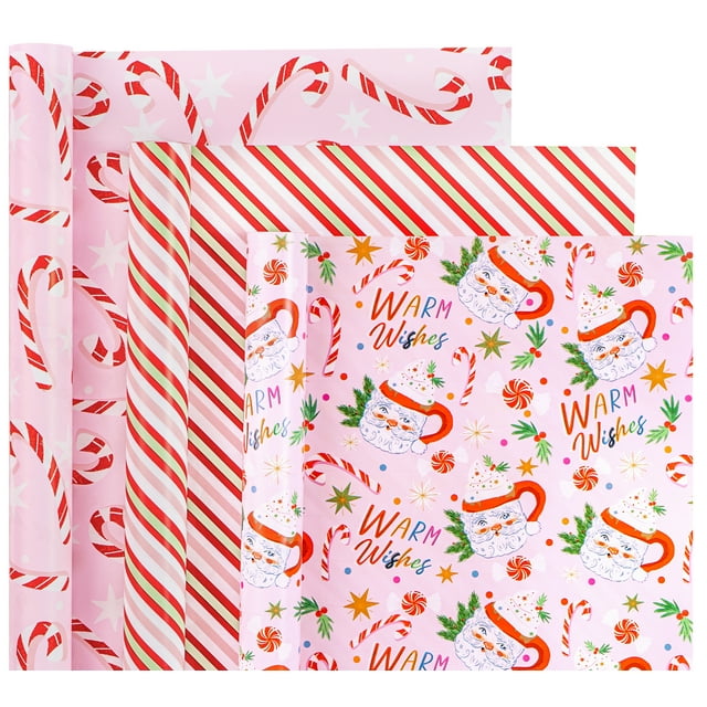 WRAPAHOLIC XMAS Wrapping Paper - 3 Mini Rolls - 17x120 Inch - Santa ...