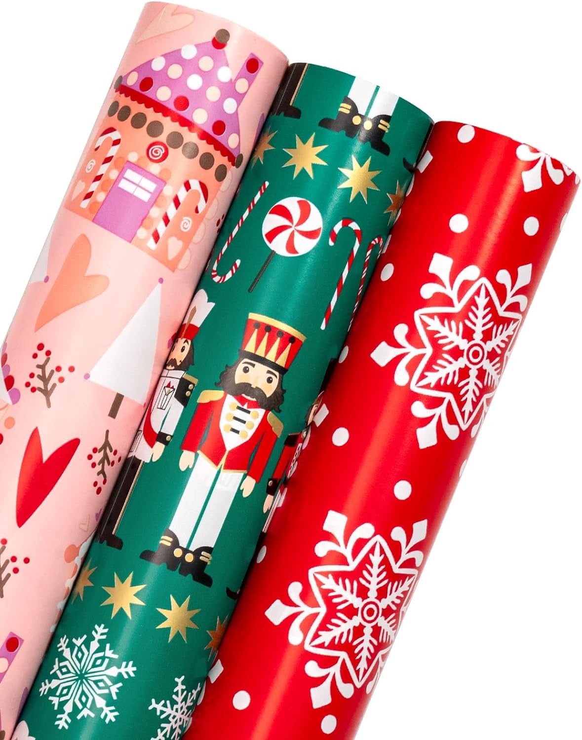 WRAPAHOLIC Premium Christmas Wrapping Paper - 3 Mini Rolls - Nutcracker ...
