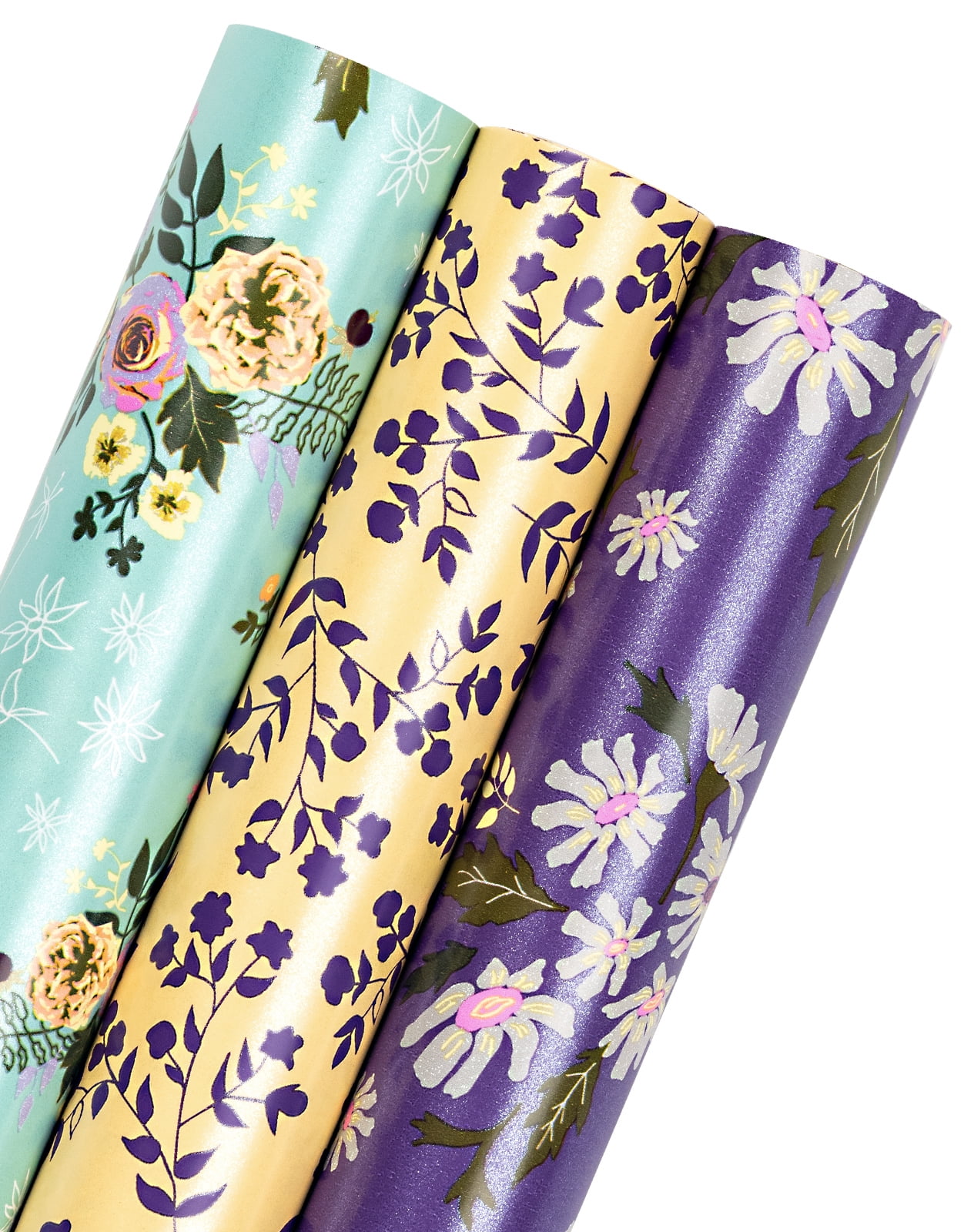 WRAPAHOLIC Floral Gift Wrap Paper Roll - Pearlized Paper for All ...