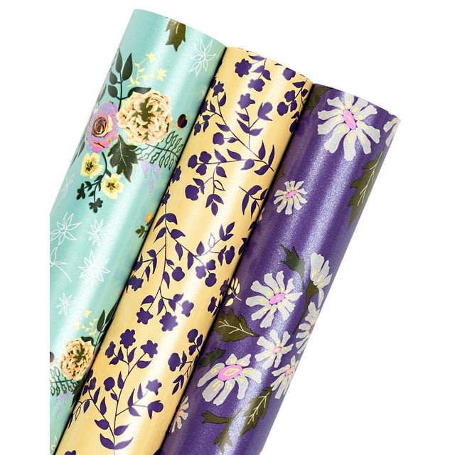 WRAPAHOLIC Floral Gift Wrap Paper Roll - Pearlized Paper for All ...