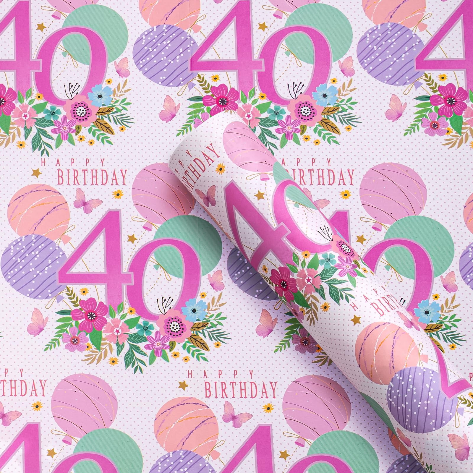 WRAPAHOLIC Kraft 4oth Birthday STF9 Wrapping Paper - Mini Roll - 17 ...