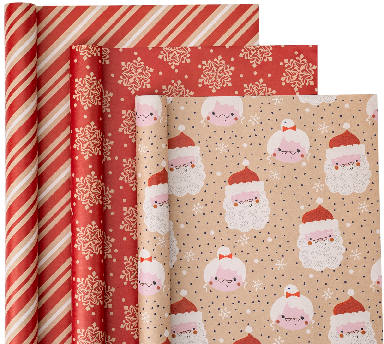 WRAPAHOLIC 17" X 129" Kraft Christmas Wrapping Paper Roll, Red and ...