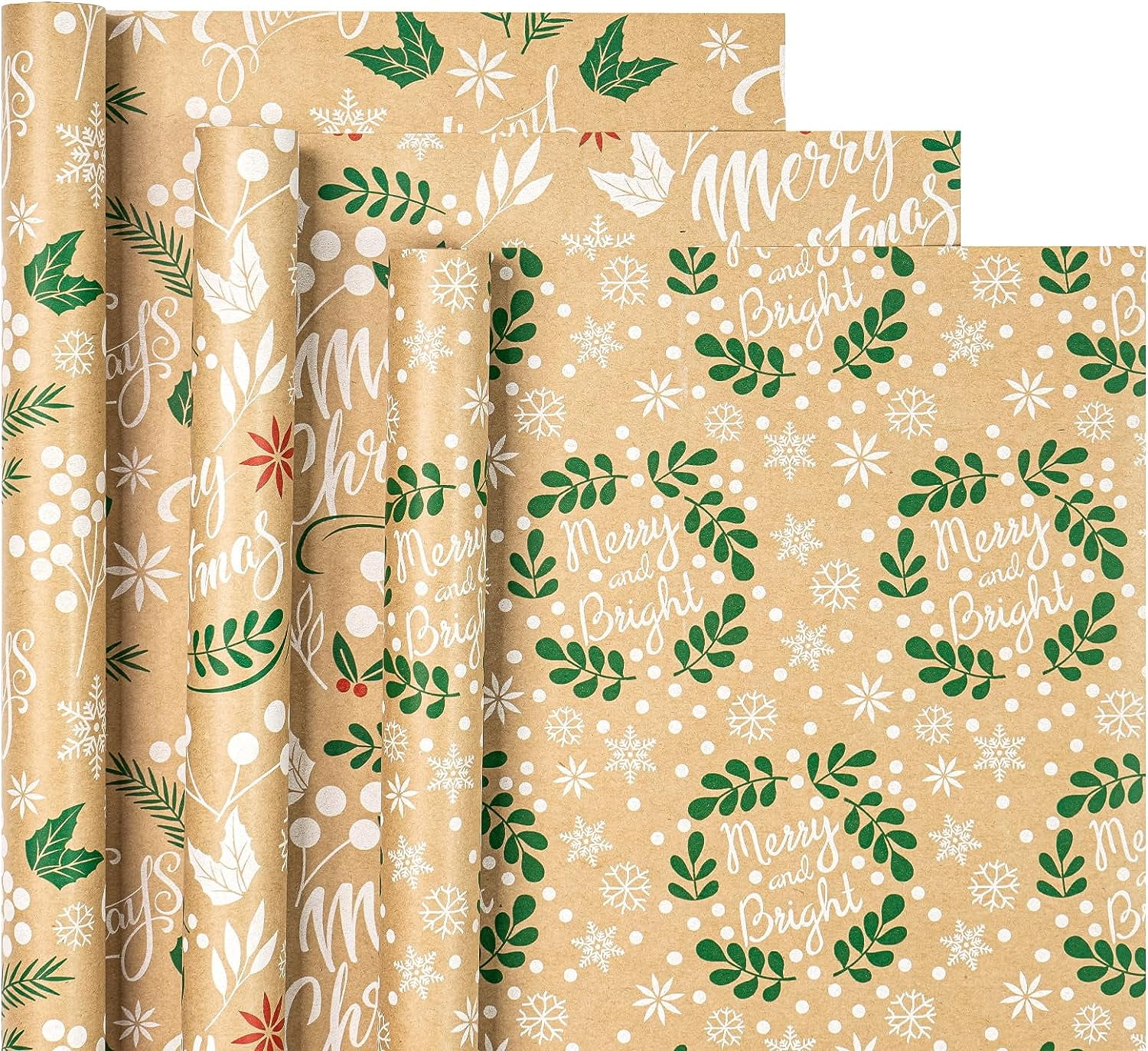 WRAPAHOLIC Kraft Christmas Wrapping Paper Roll - Mini Roll - 3 Rolls ...