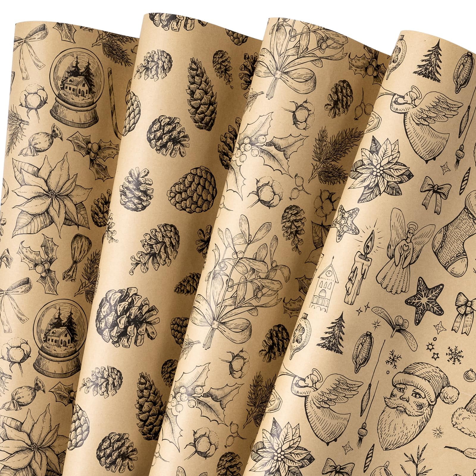 WRAPAHOLIC Kraft Christmas Wrapping Paper Sheet - 12 Sheets Black ...