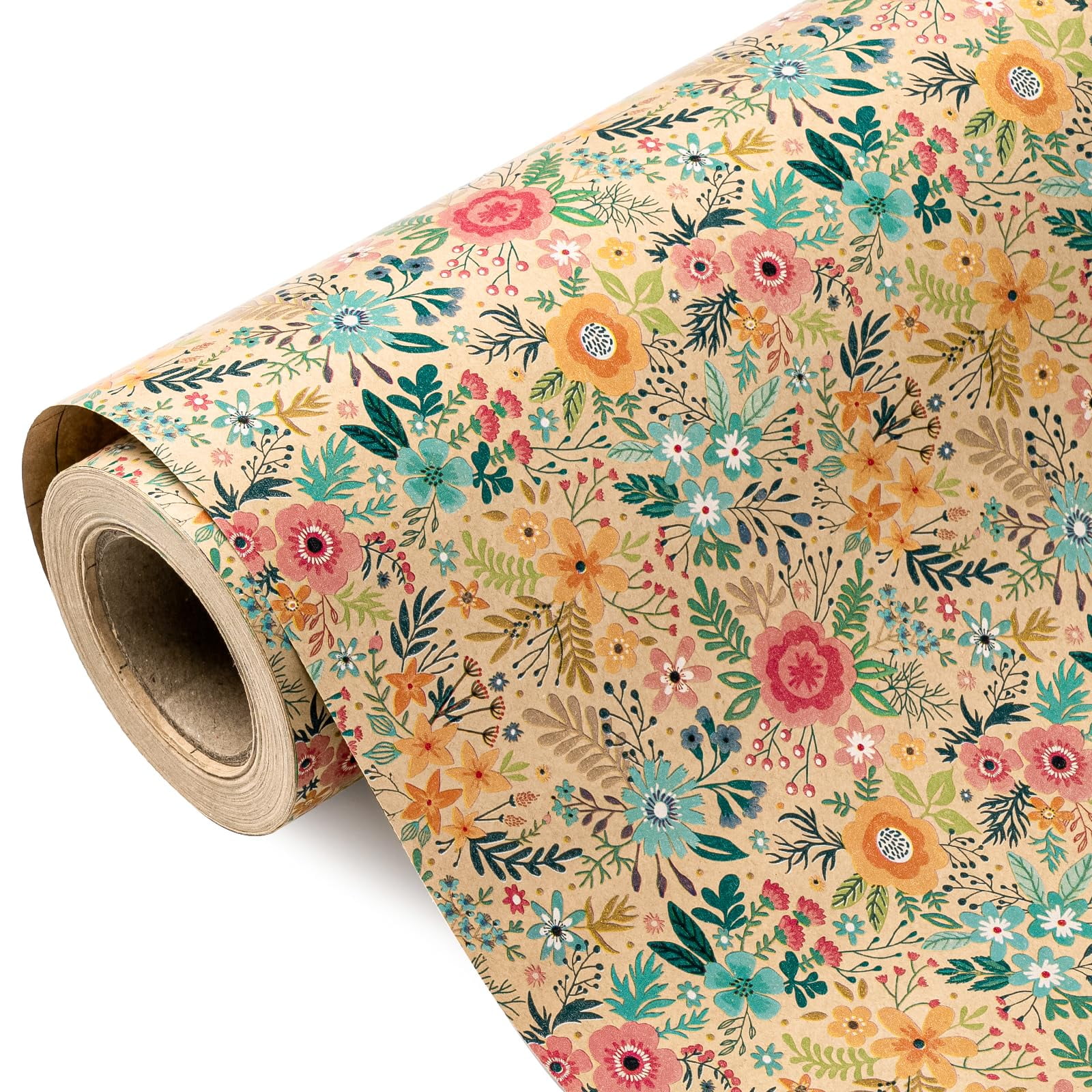 WRAPAHOLIC Kraft Floral Wrapping JKF25 Paper Roll - Mini Roll - 17 Inch ...