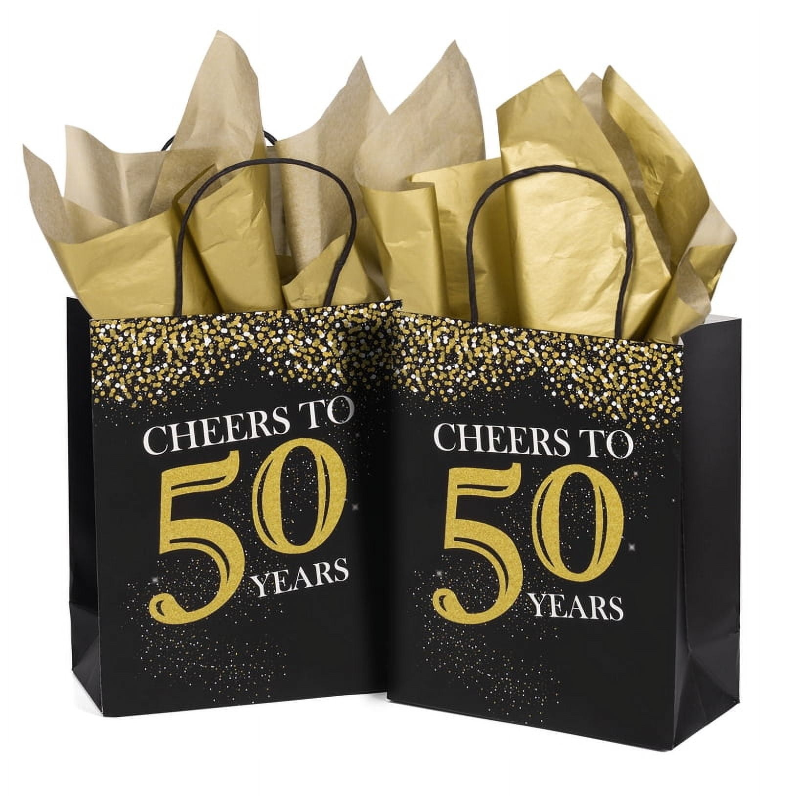 WRAPAHOLIC Medium Size Gift Bags - 12 Pack Cheers to 50 Years Black and ...