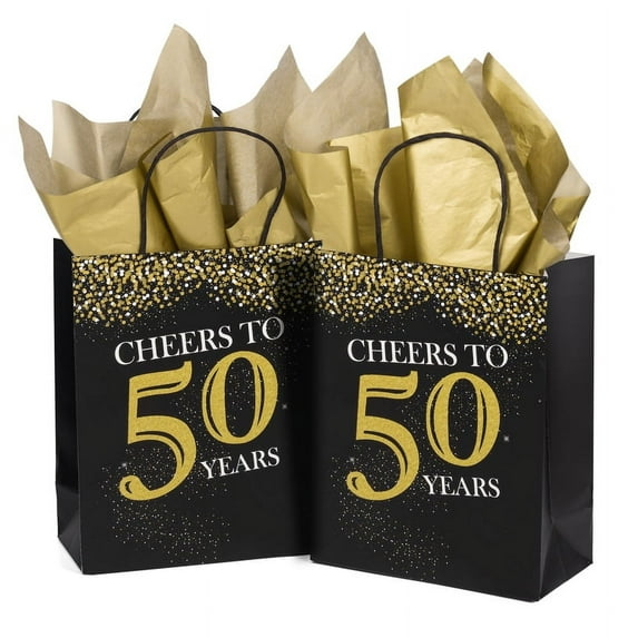 WRAPAHOLIC Medium Size Gift Bags - 12 Pack Cheers to 50 Years Black and ...