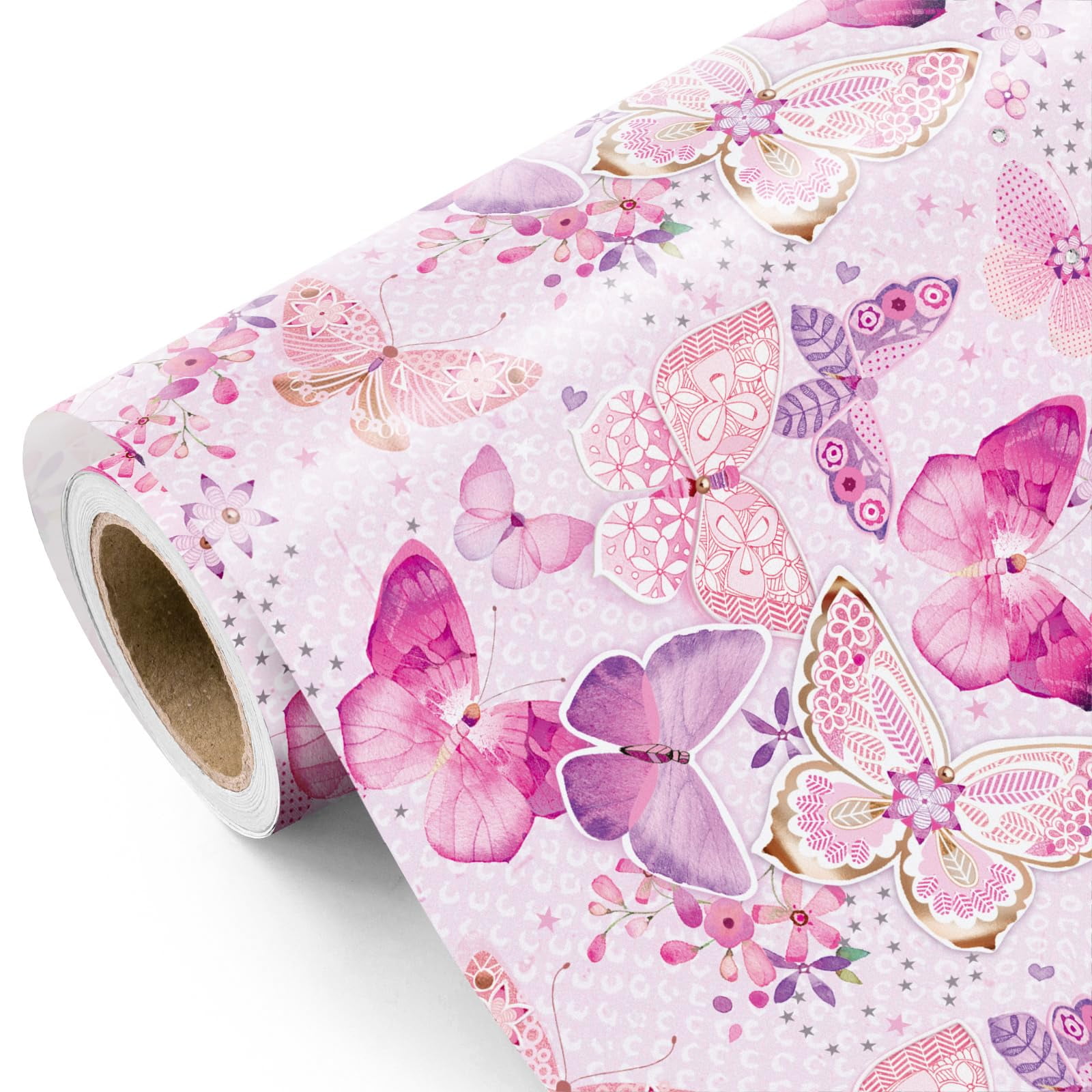 WRAPAHOLIC Pink Butterfly Wrapping MSF2 Paper Roll - Mini Roll - 17 ...