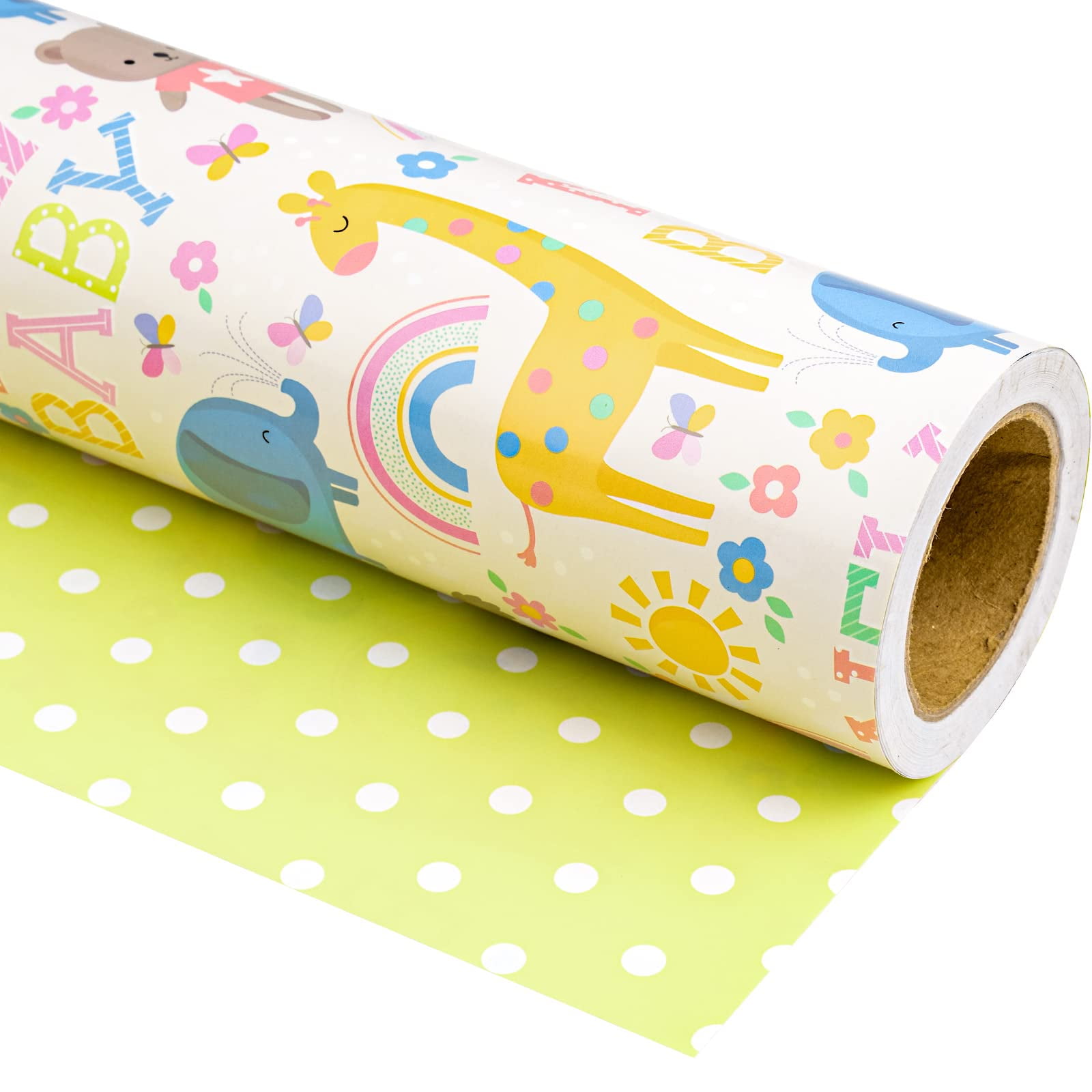WRAPAHOLIC Reversible Baby Shower Wrapping Paper - Mini Roll - 17 Inch ...