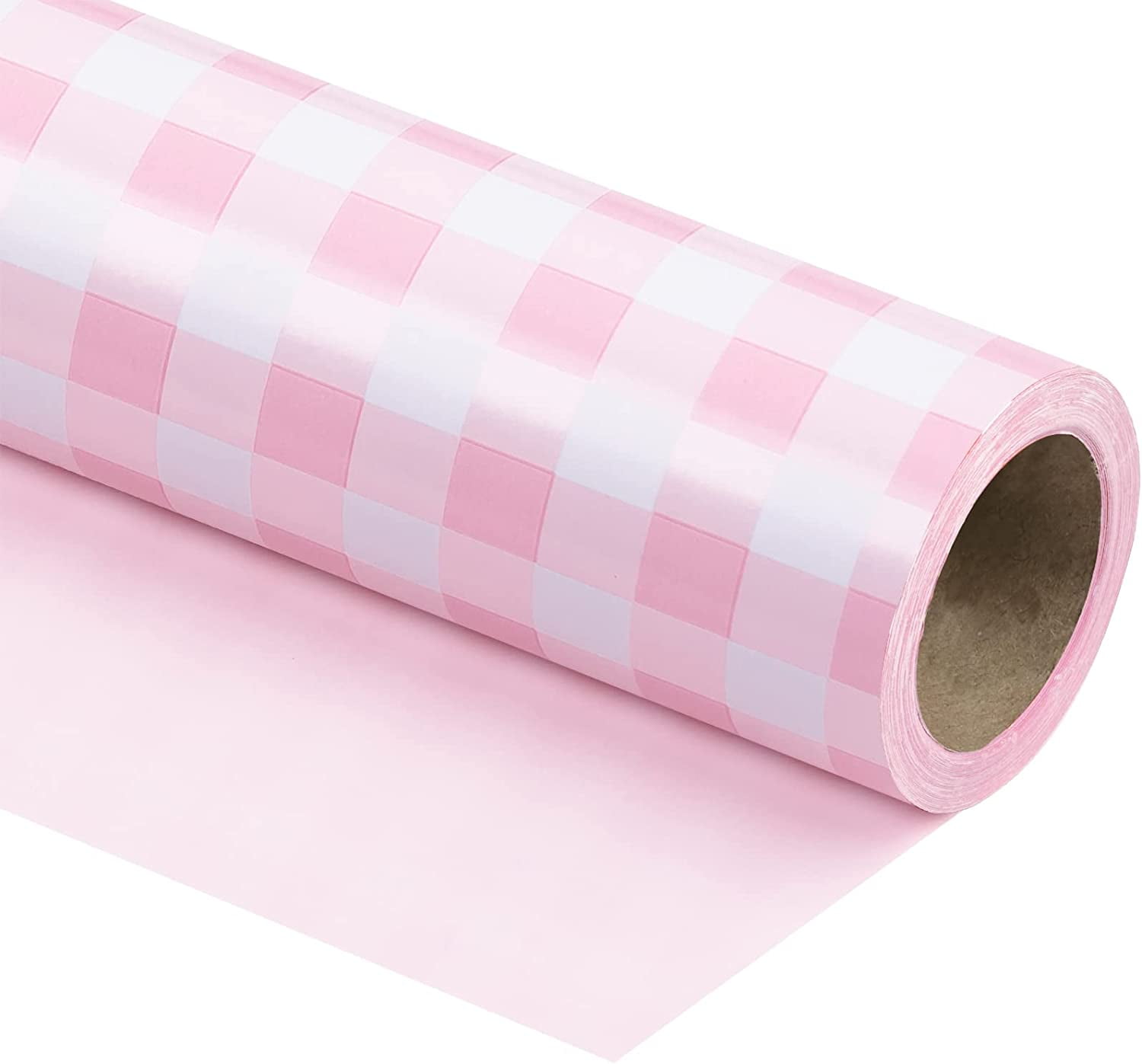 WRAPAHOLIC Reversible Wrapping Paper - 17x33 Ft - Pink/White Plaid for ...