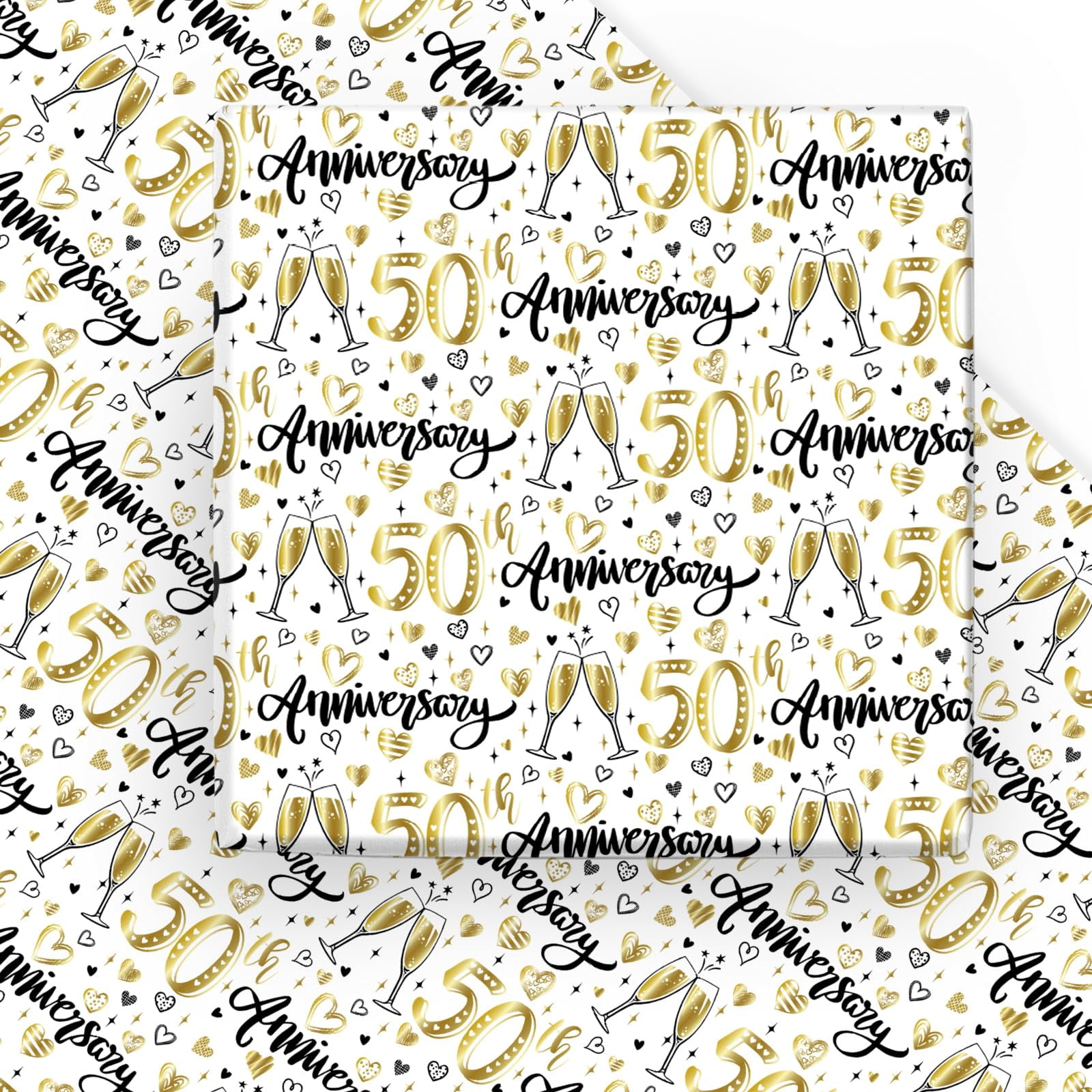 WRAPAHOLIC Wrapping Paper Sheet RRF12 - 6 Sheets Gold 50th Anniversary ...