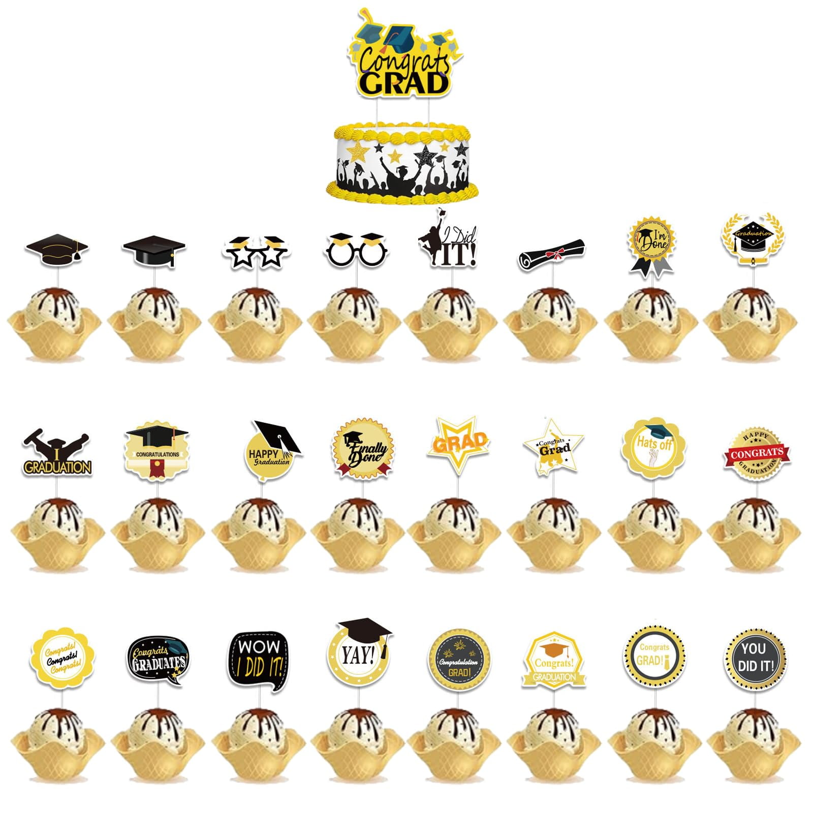 WRBAJIS 25Pcs Graduation Cupcake Toppers 2025 TVS1 Graduation Cap Cake ...