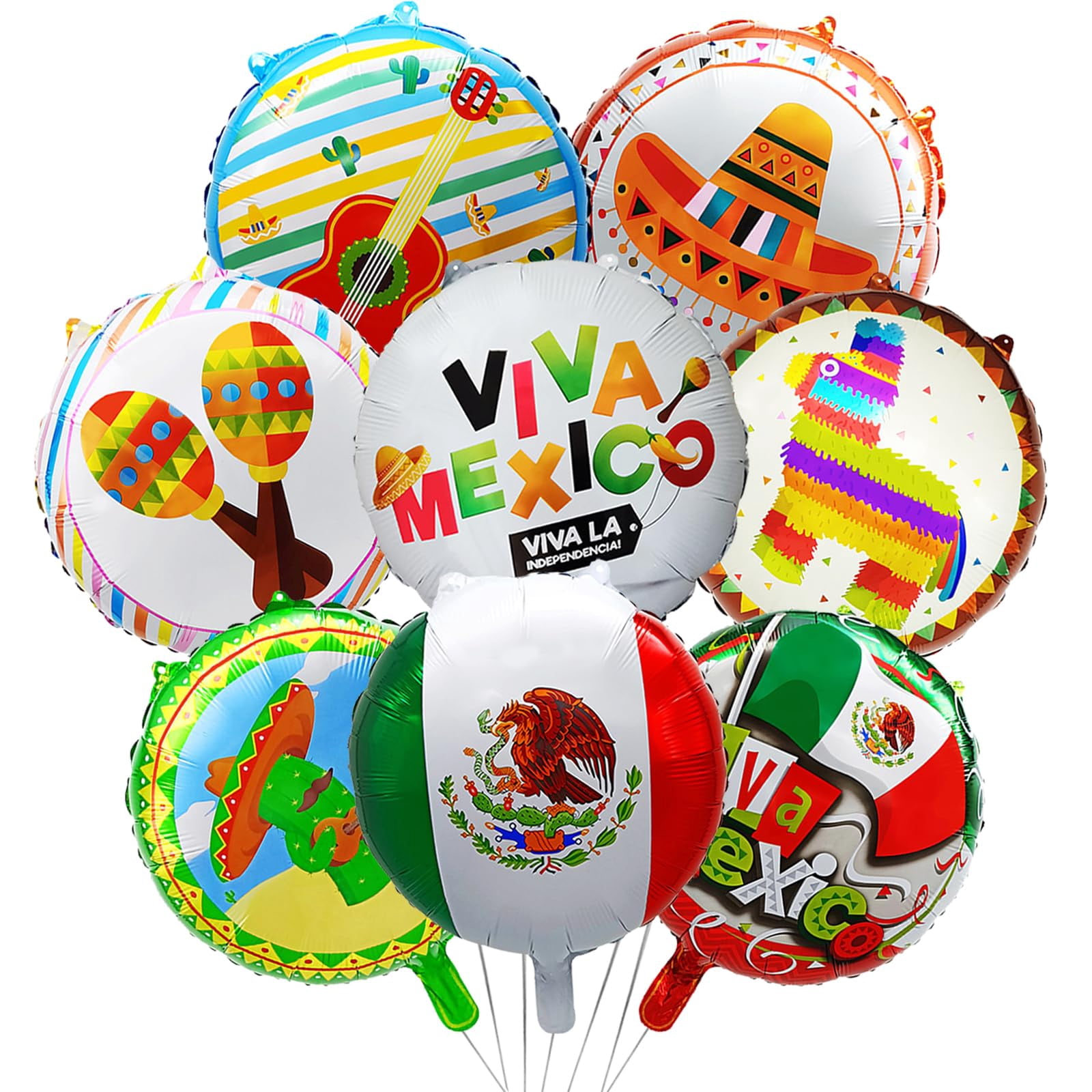 WRBAJIS 8Pcs Mexico Independence Day Balloons Viva Mexico Foil Balloons ...