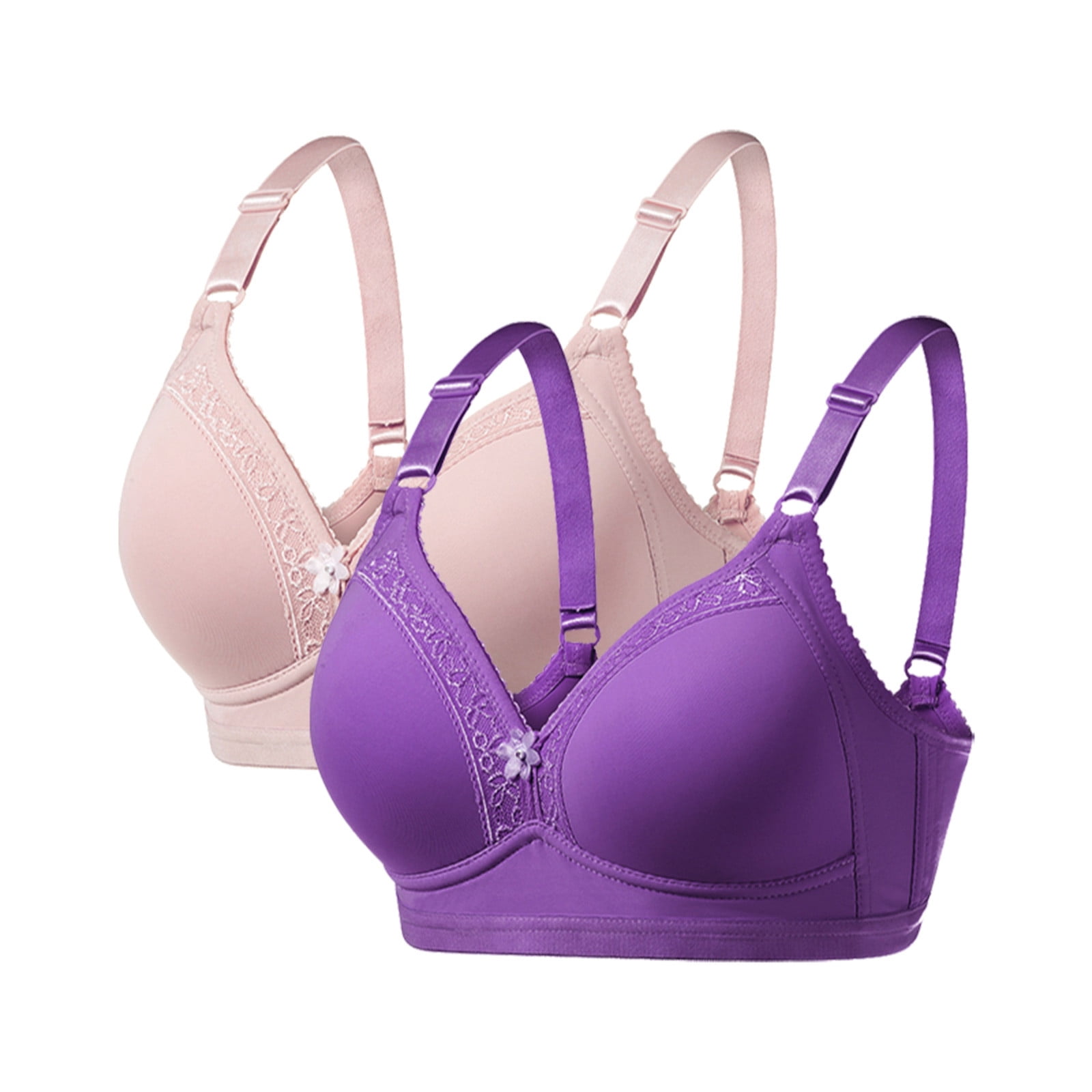 WREESH 2 Pack No Underwire Bras Full Support Push Up Bras for Women Wireless Comfort Everyday ...
