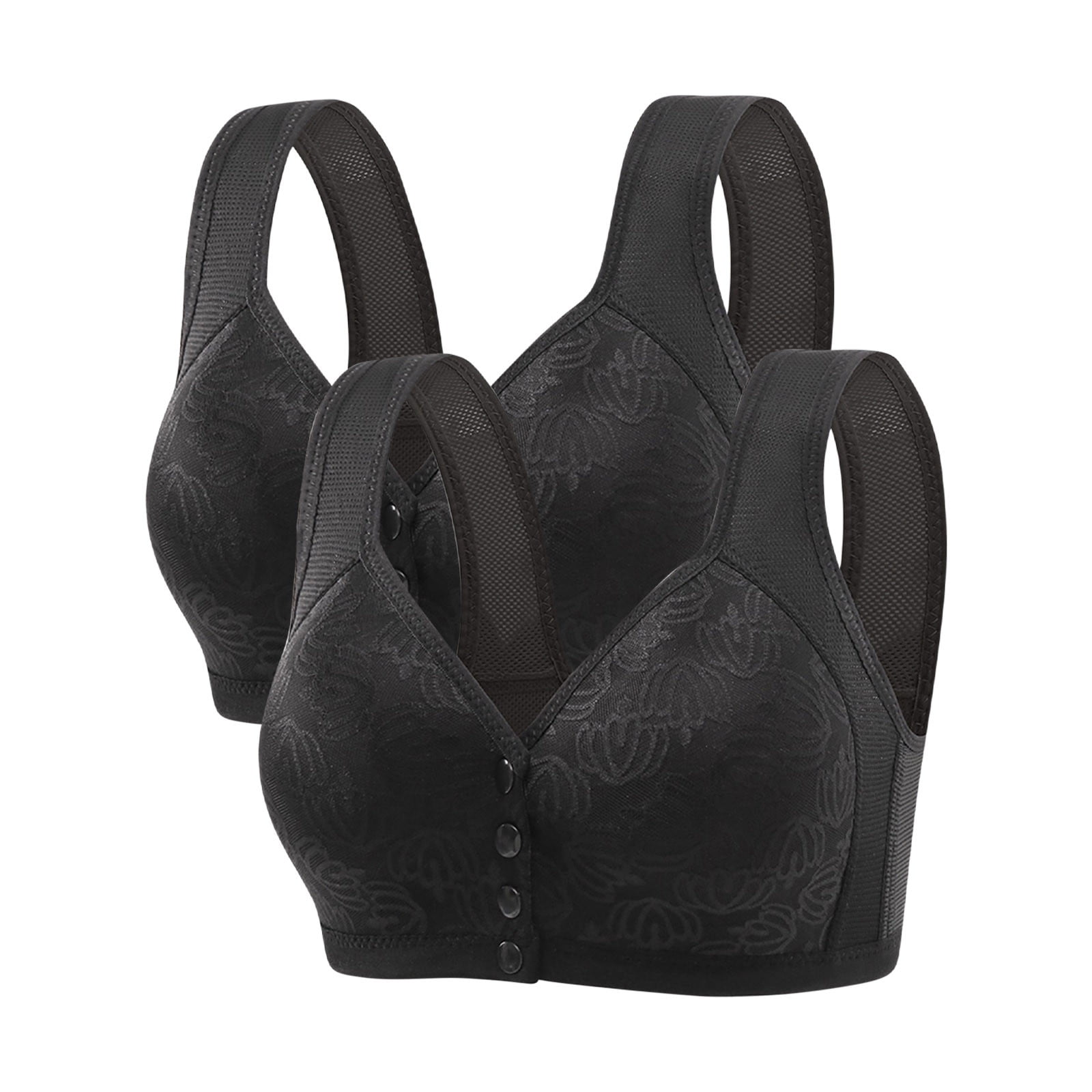 WREESH 2 Pack Push-Up Bra Adaptive Bra Women No Underwire Bras Printed Gathered Middle Button ...