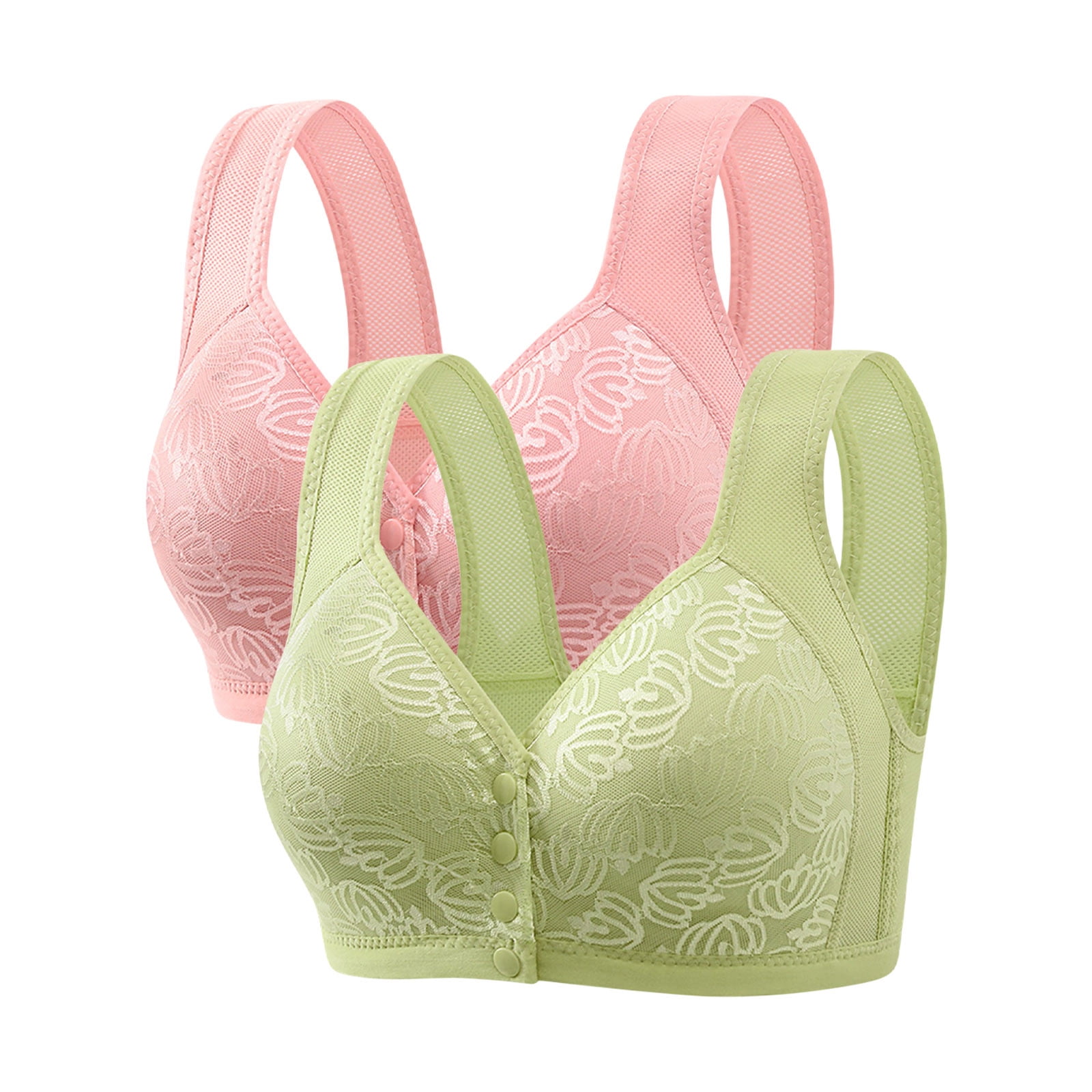 WREESH 2 Pack Push-Up Bra Adaptive Bra Women No Underwire Bras Printed Gathered Middle Button ...