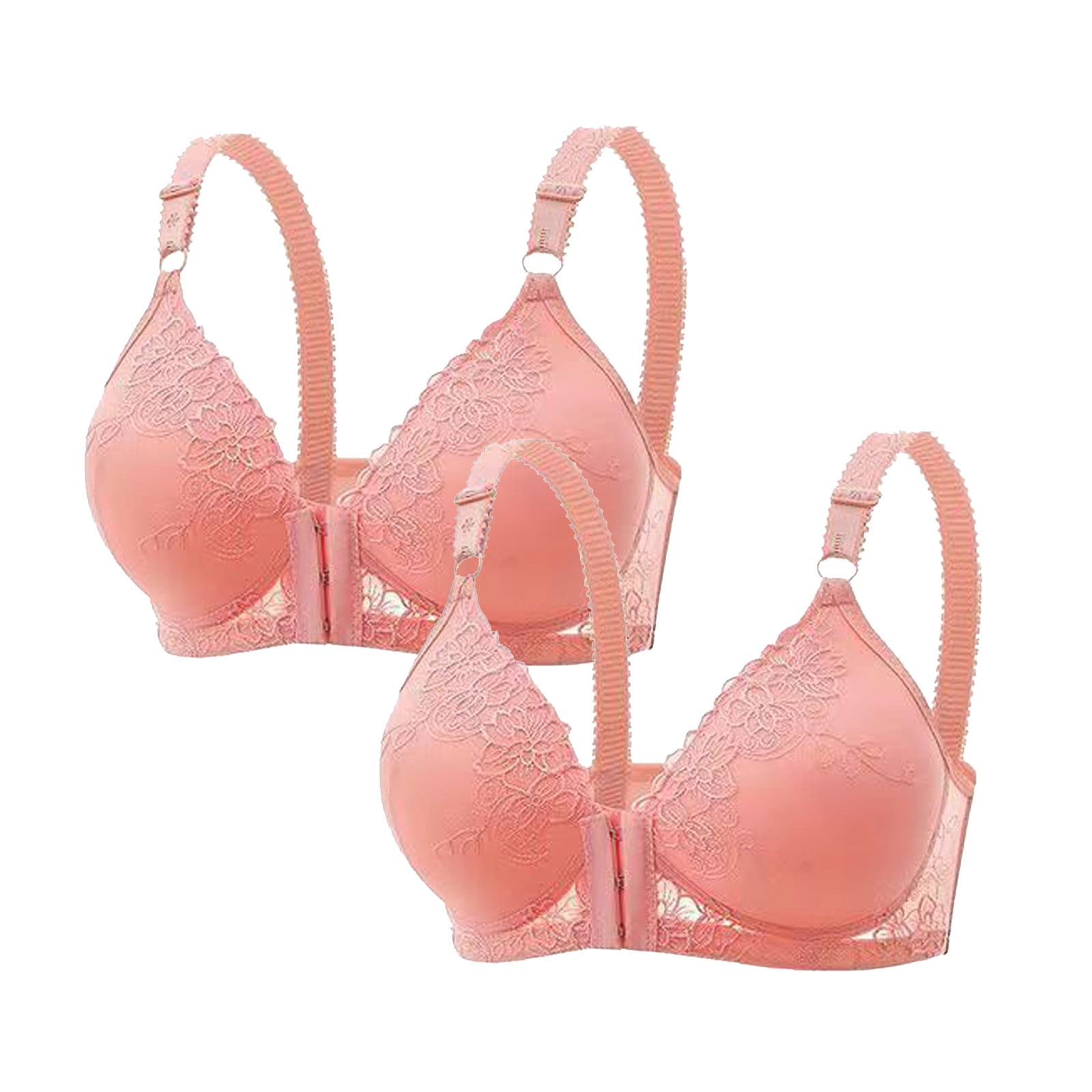 WREESH 2 Pack Push-Up Bra Full-Figure Bra Women Large Lace Breathable Front Opening Bra Wrapped ...