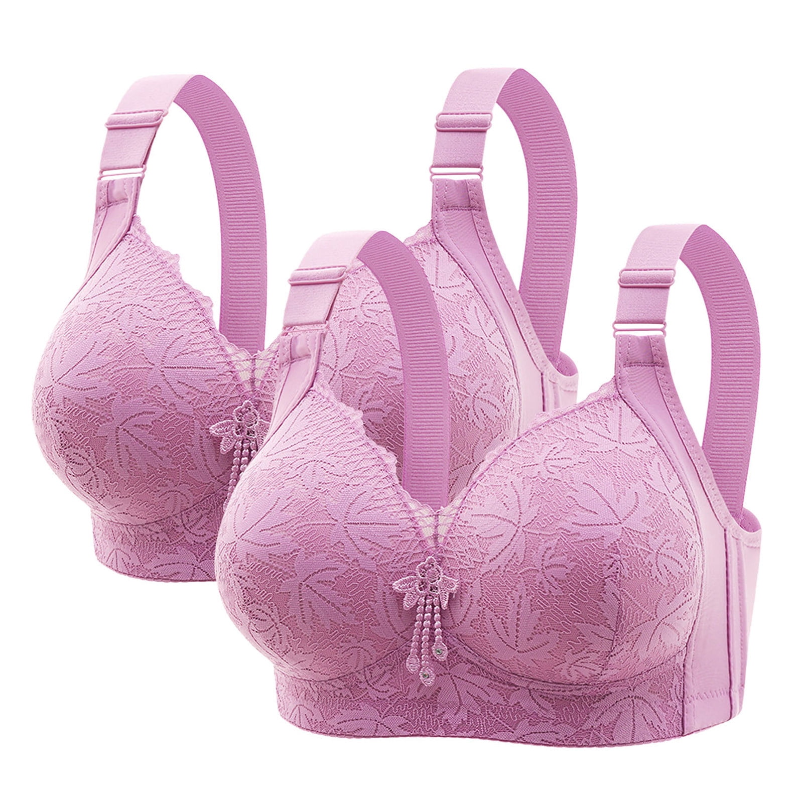 WREESH 2 Pack Push-Up Bra Women Elegant Comfortable Breathable Large Size Lace Bra with Side ...