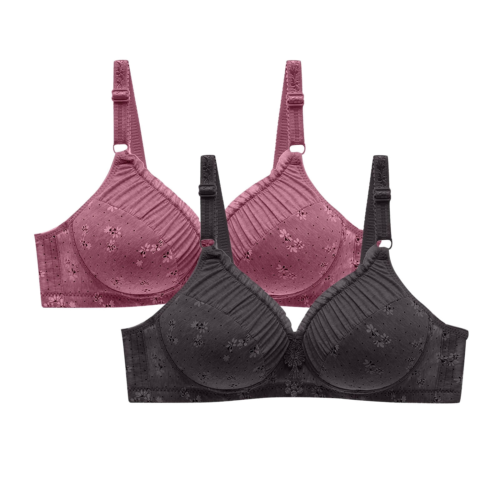 WREESH 2 Pack Push-Up Bra Women Printing Large Size Comfort Ventilate Nonmagnetic Bra No ...