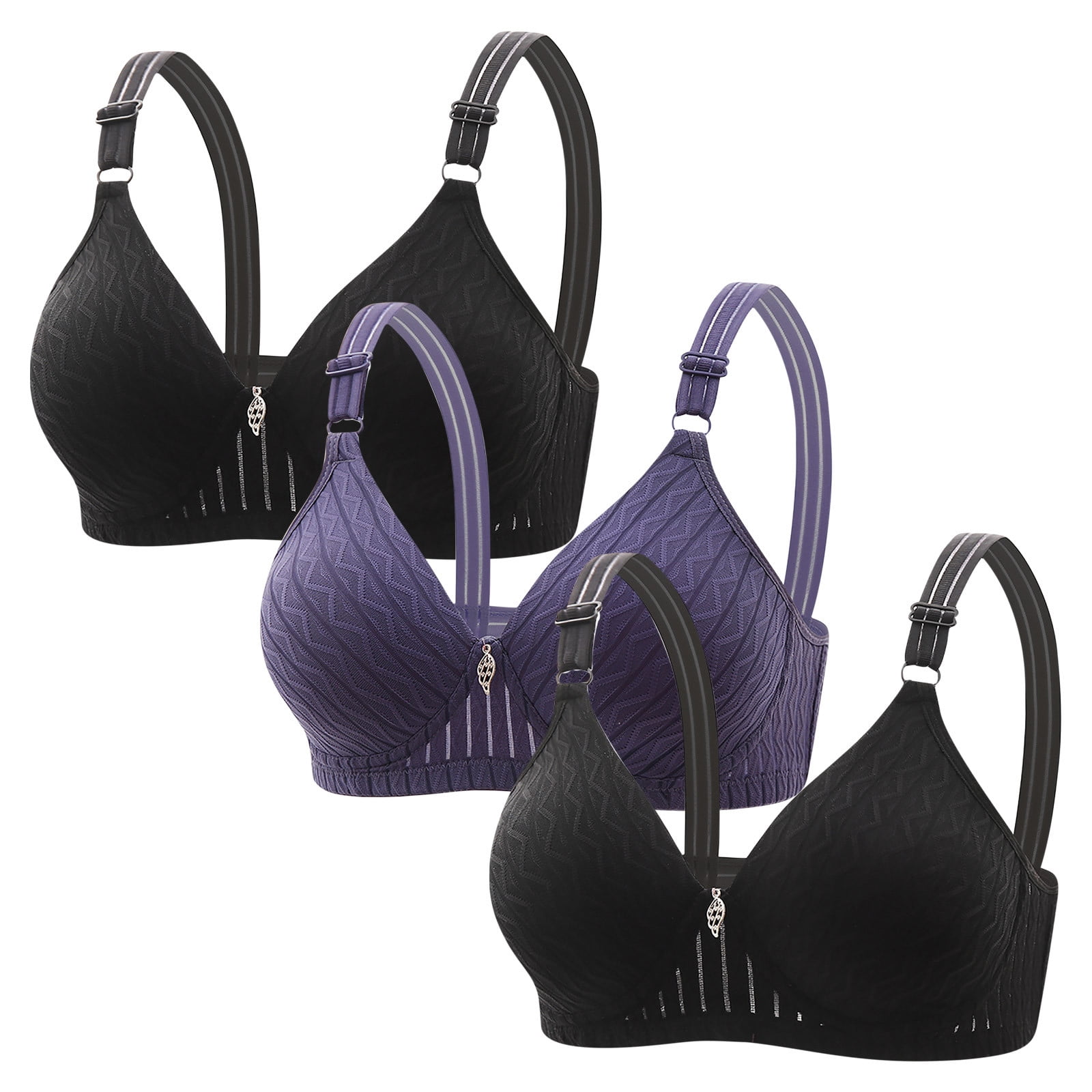 WREESH 3 Pack Push-Up Bra Adaptive Bra Women Embroidered Glossy Comfortable Breathable Bra ...