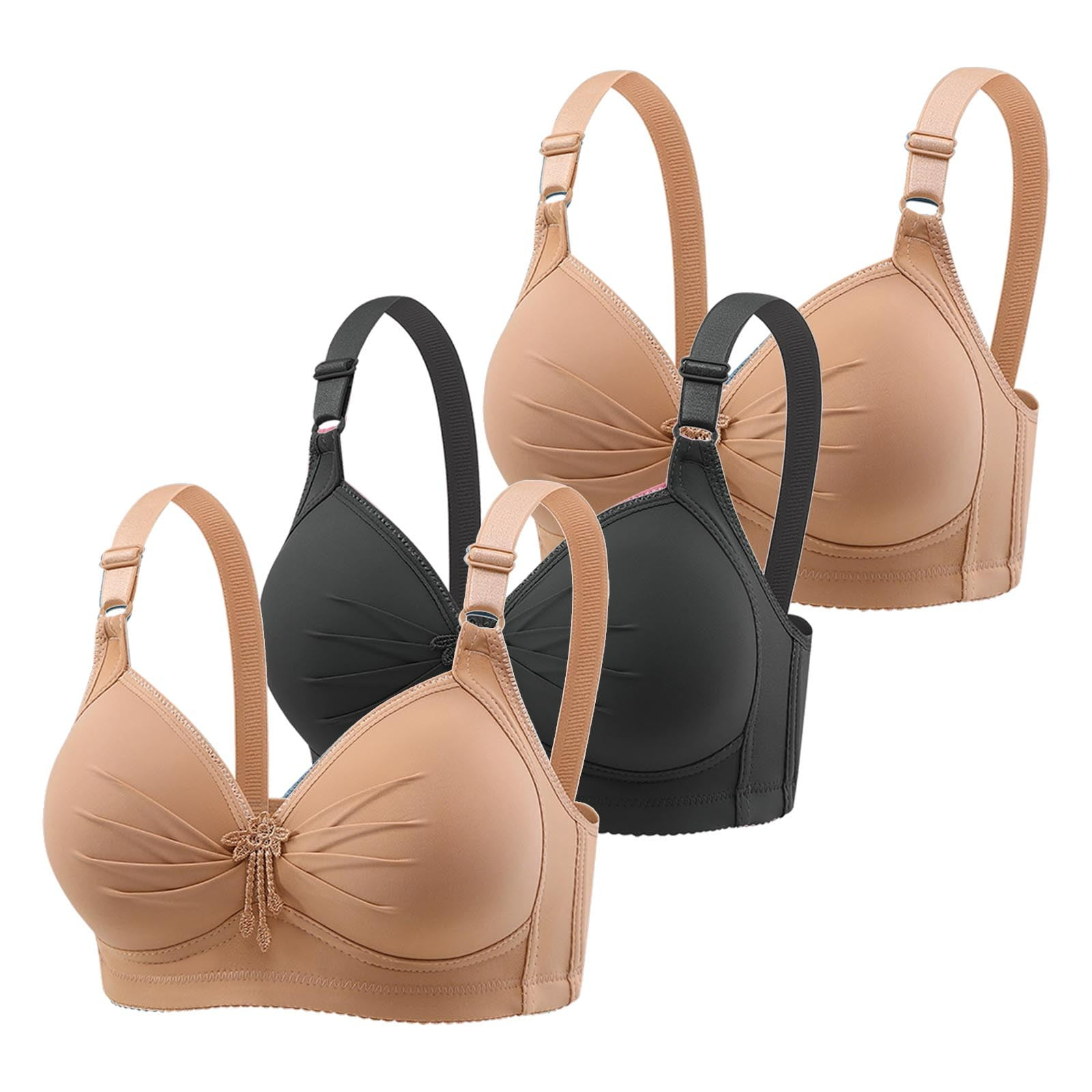 WREESH 3 Pack Push-Up Bra Full-Figure Bra Women Large Size Adjustable Push-Up Breathable Full ...