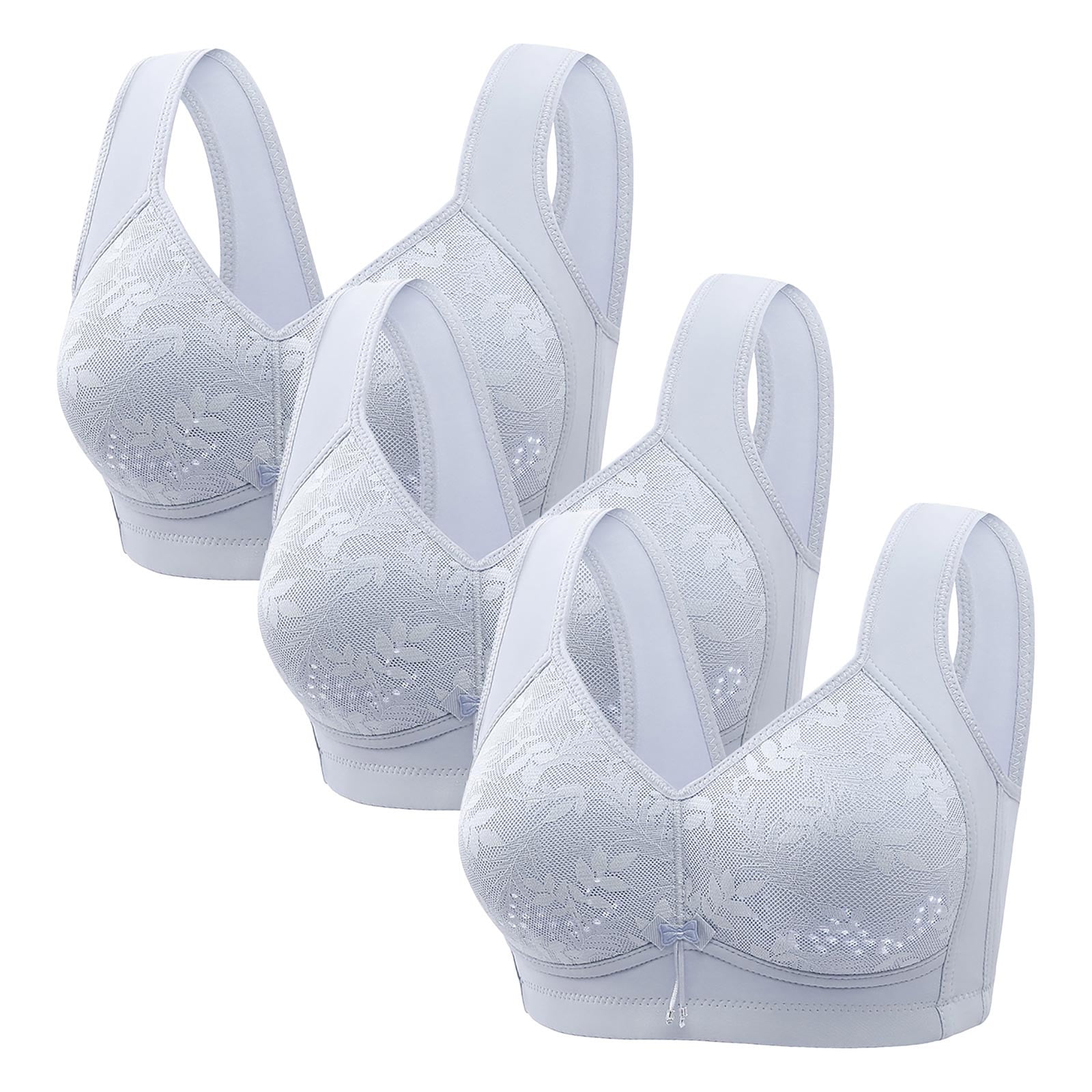 WREESH 3 Pack Push-Up Bra Women Elegant Middle Aged and Elderly Comfortable Soft Thin Printed ...