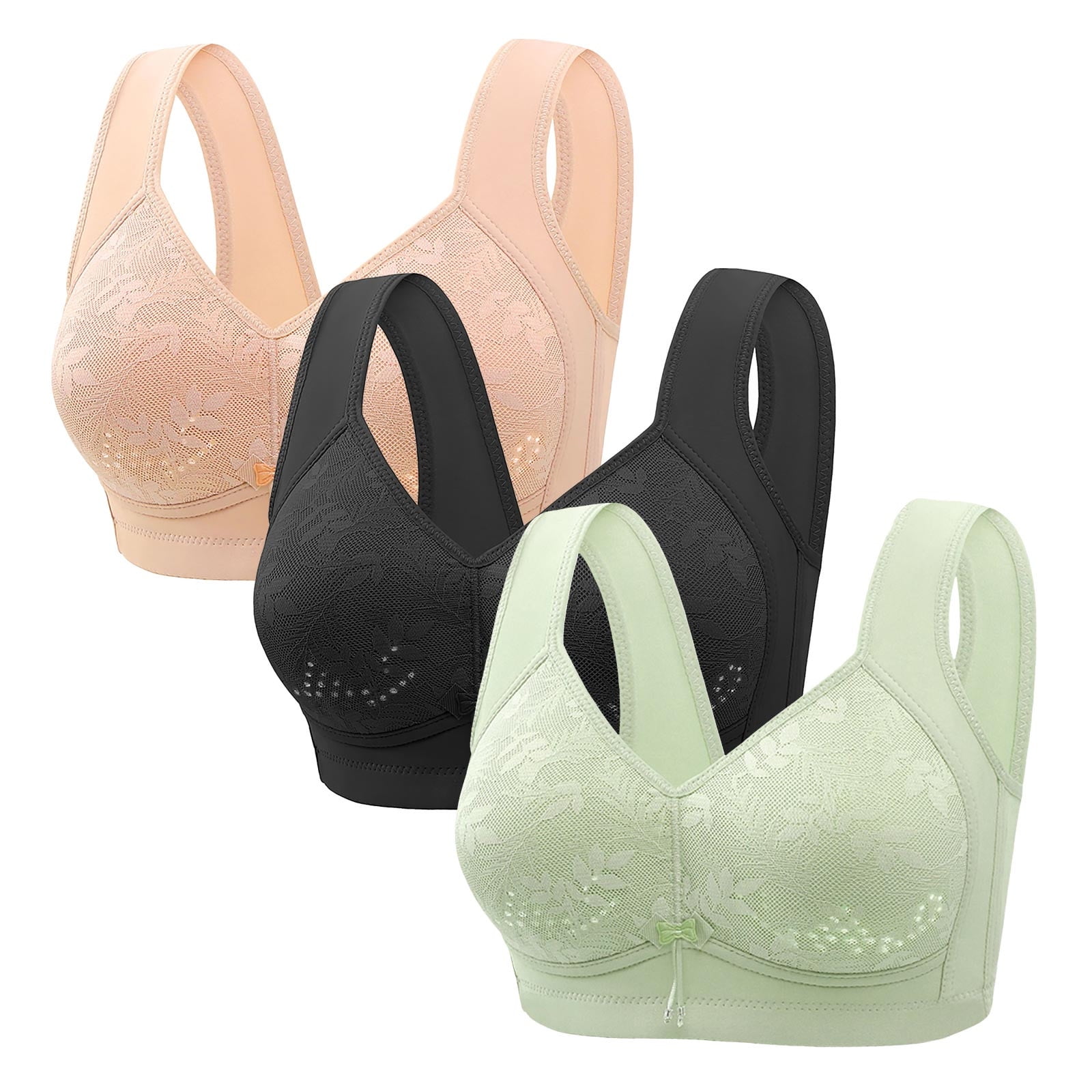WREESH 3 Pack Push-Up Bra Women Elegant Middle Aged and Elderly Comfortable Soft Thin Printed ...