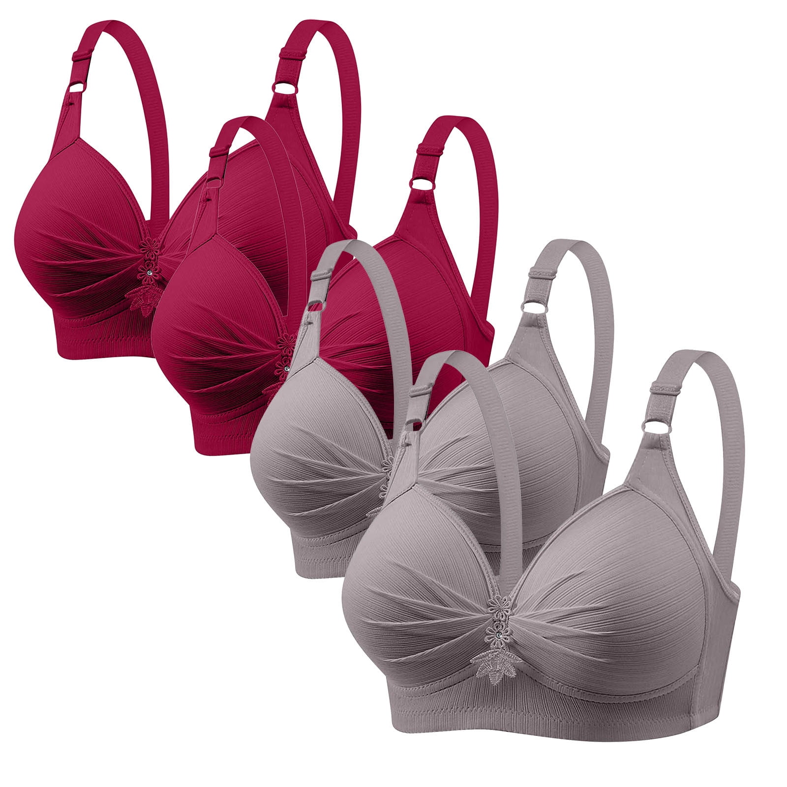 WREESH 4 Pack No Underwire Bras Full Support Push Up Bras for Women Wireless Everyday Underwear ...