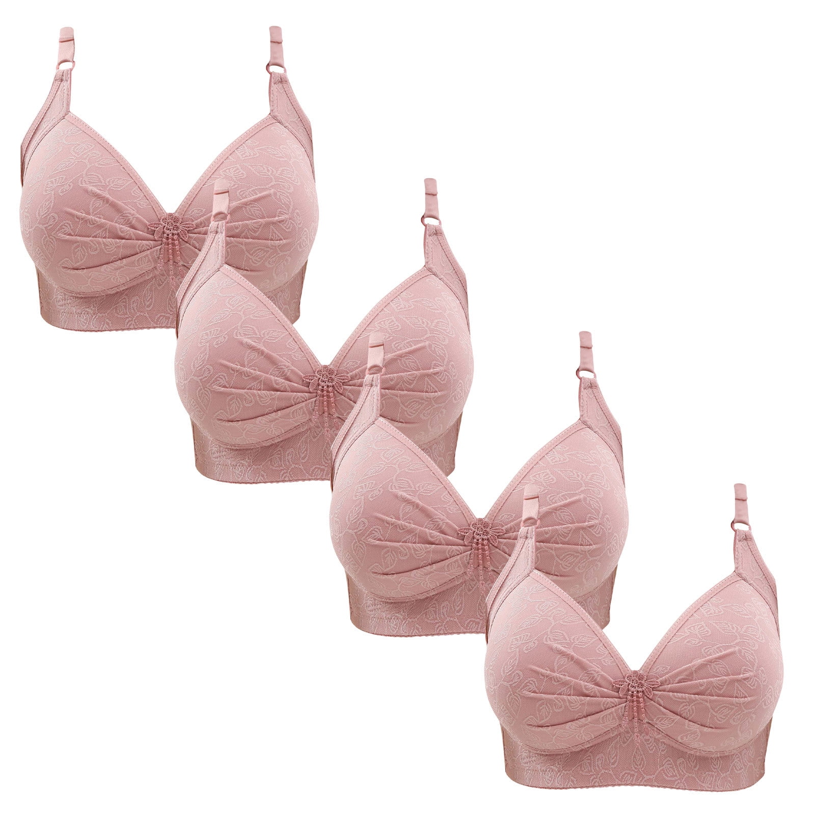 WREESH 4 Pack Push-Up Bra Women Lace Flower Gathered Together Large Size Daily Bra Underwear No ...