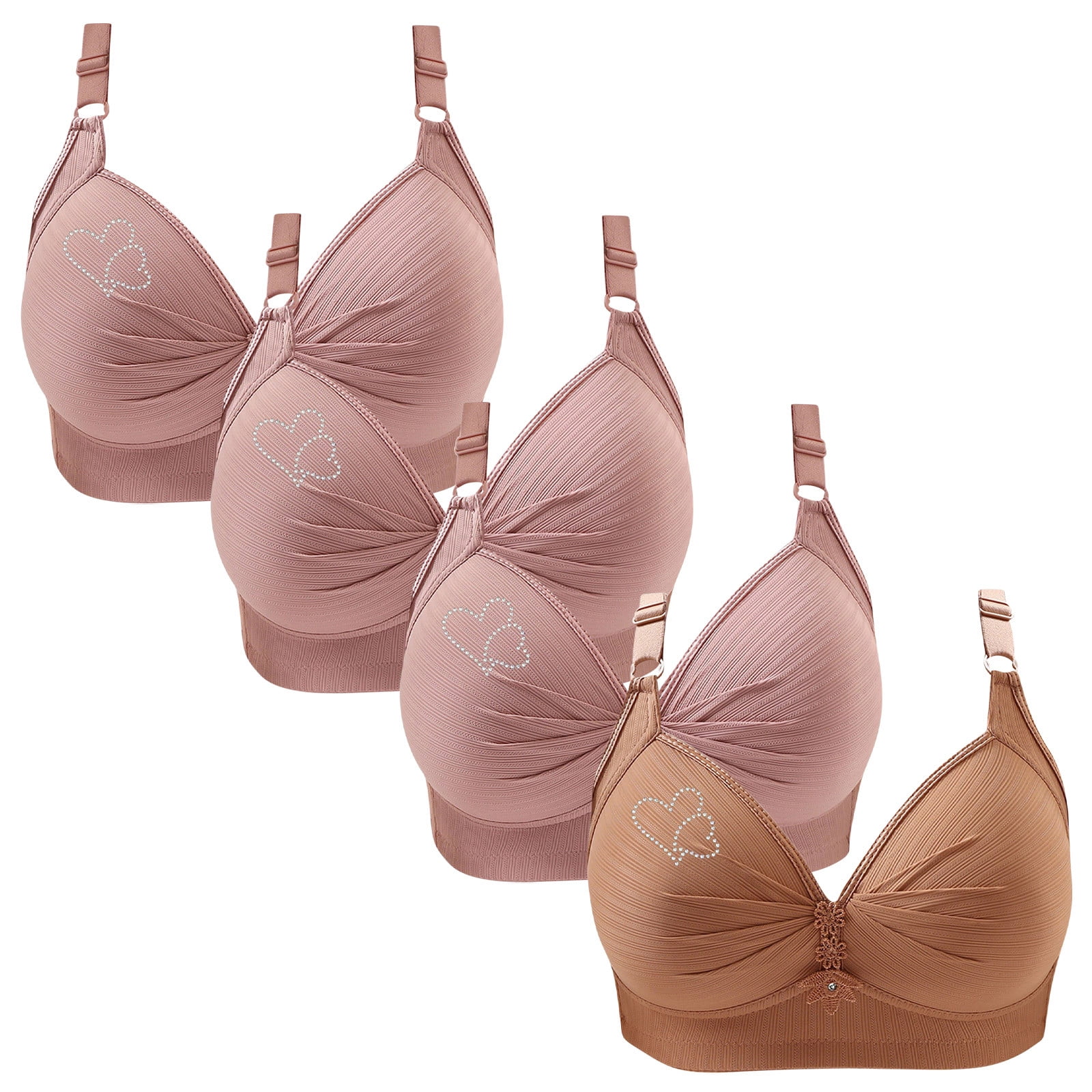 WREESH 4 Pack Push-Up Bra Women Printing Gathered Together Large Size Daily Bra Underwear No ...