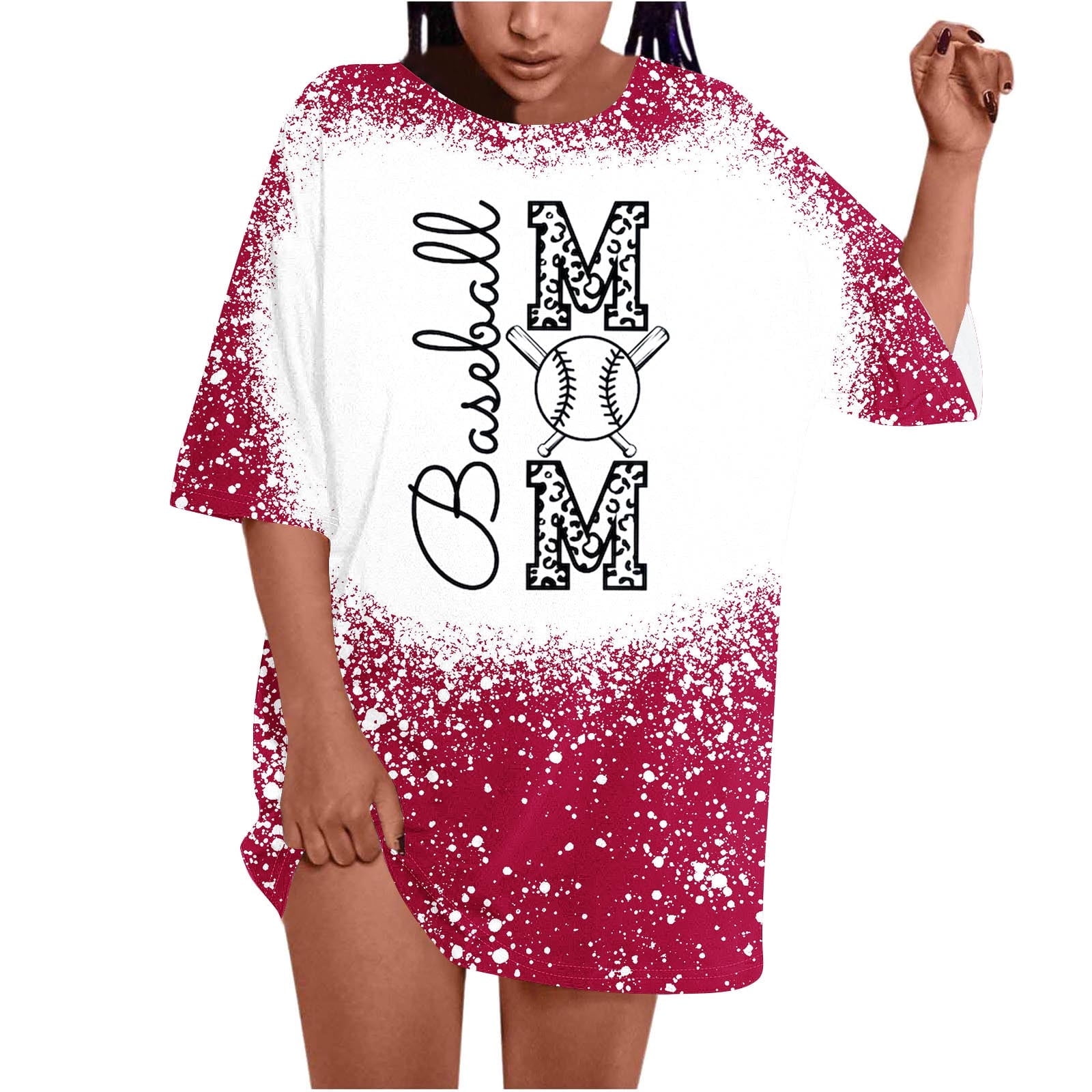 WREESH Casual Baseball Style Women's Round Neck Bleached Print Short ...