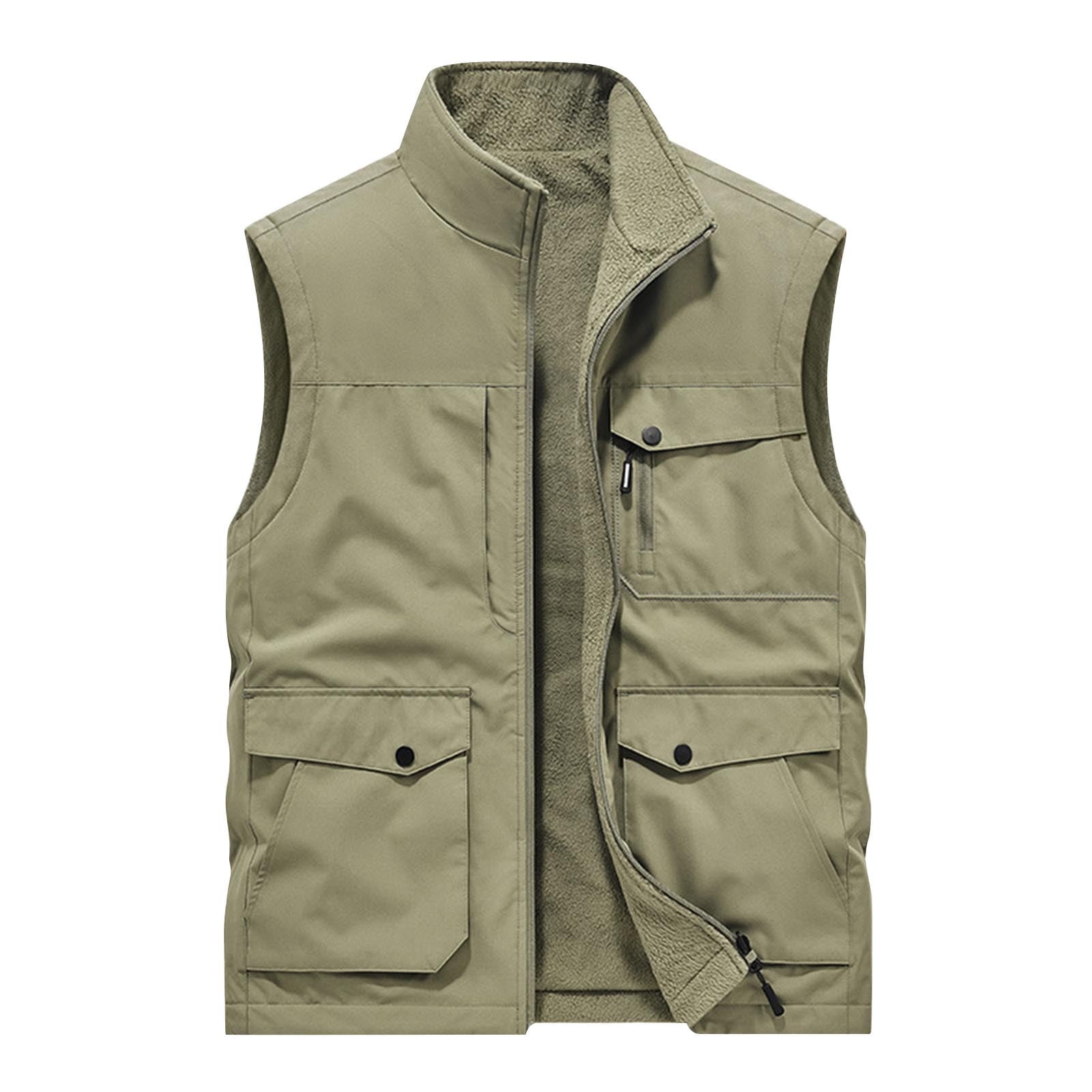 WREESH Fashion Vest Men'S Work Clothes Jacket Solid Color Stand Collar ...